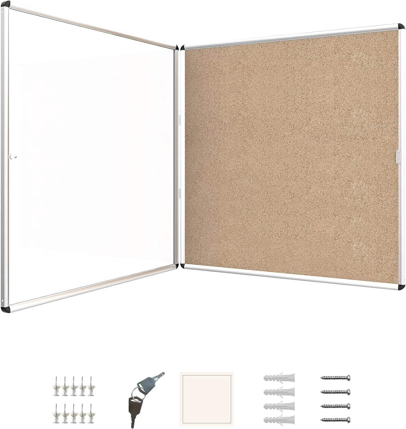 38” x 38” Enclosed Cork Bulletin Board, Secure Wall-Mounted Noticeboard ...