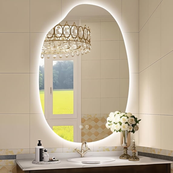 38"x26" Asymmetrical Mirror for Bathroom, Irregular Backlit Vanity ...