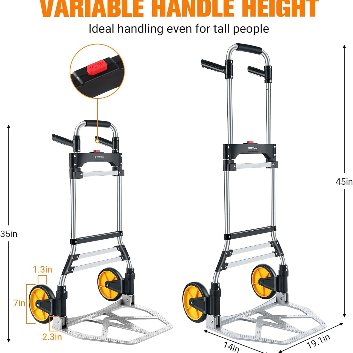 380 LB Capacity Folding Hand Truck Heavy Duty Aluminum Dolly Cart with ...