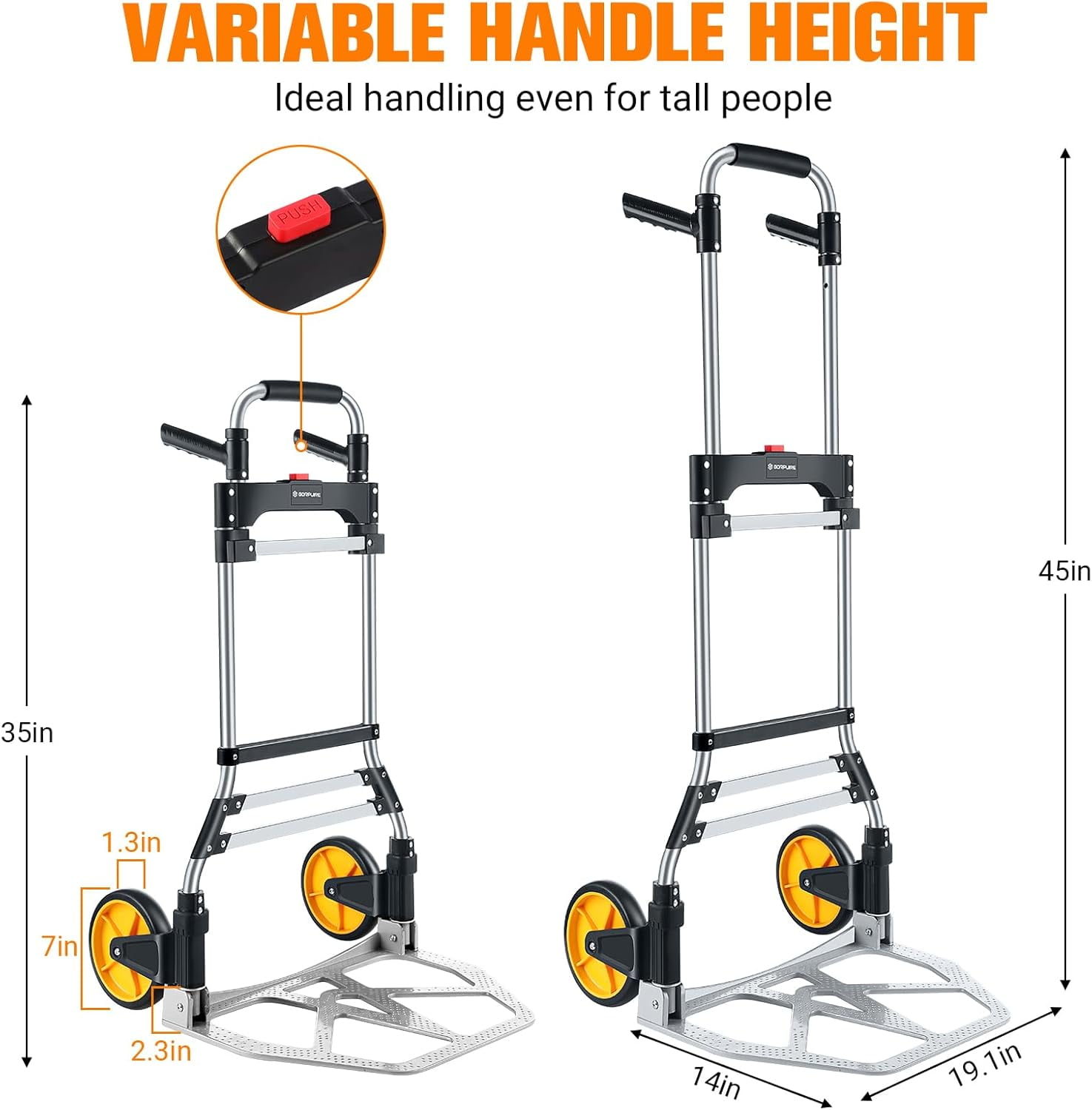 380 LB Capacity Folding Hand Truck Heavy Duty Foldable Dolly Cart with ...