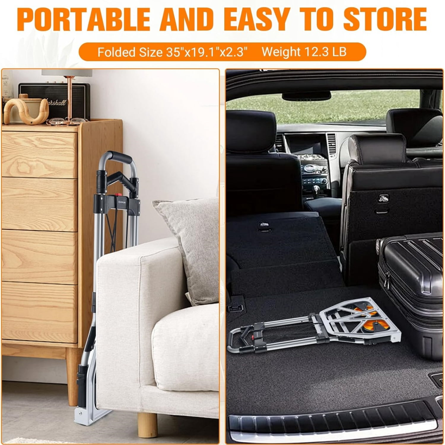 380 LB Capacity Folding Hand Truck Heavy Duty Foldable Dolly Cart with ...