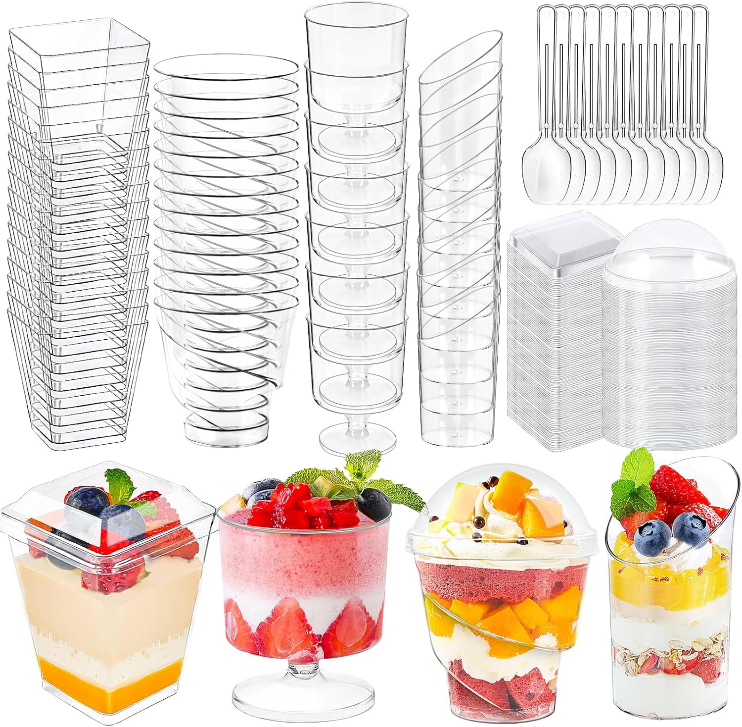 380 Pack Mini Dessert Cups with Spoons and lids, 3 and 5 oz Mini Clear ...