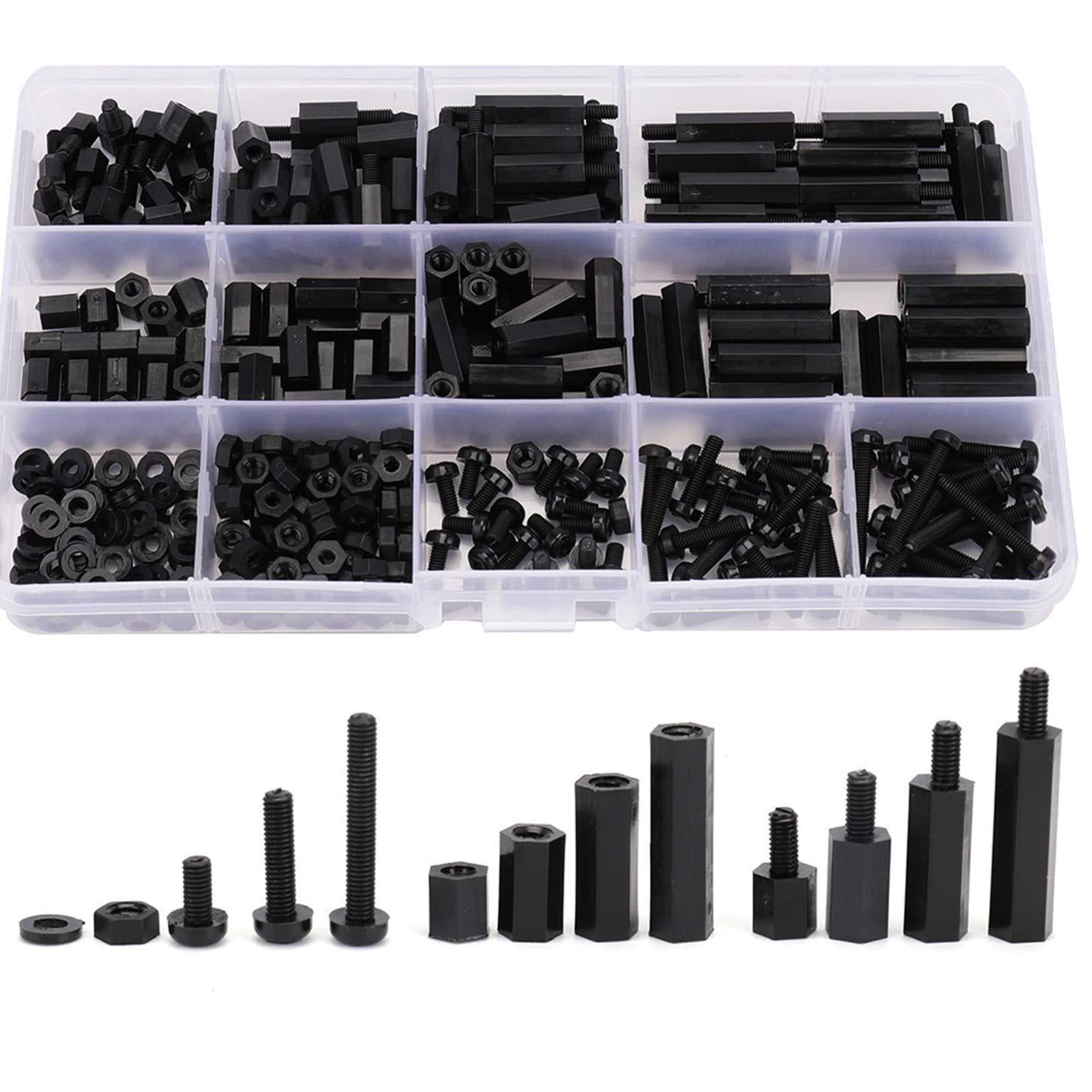380PCS Black Male Female Nylon Hex Spacer Standoff Screw Nut Set ...