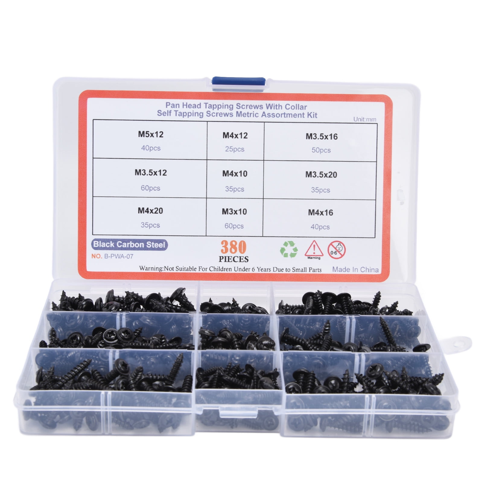 380Pcs Self Tapping Screws Kit Black Carbon Steel Round Head Self ...