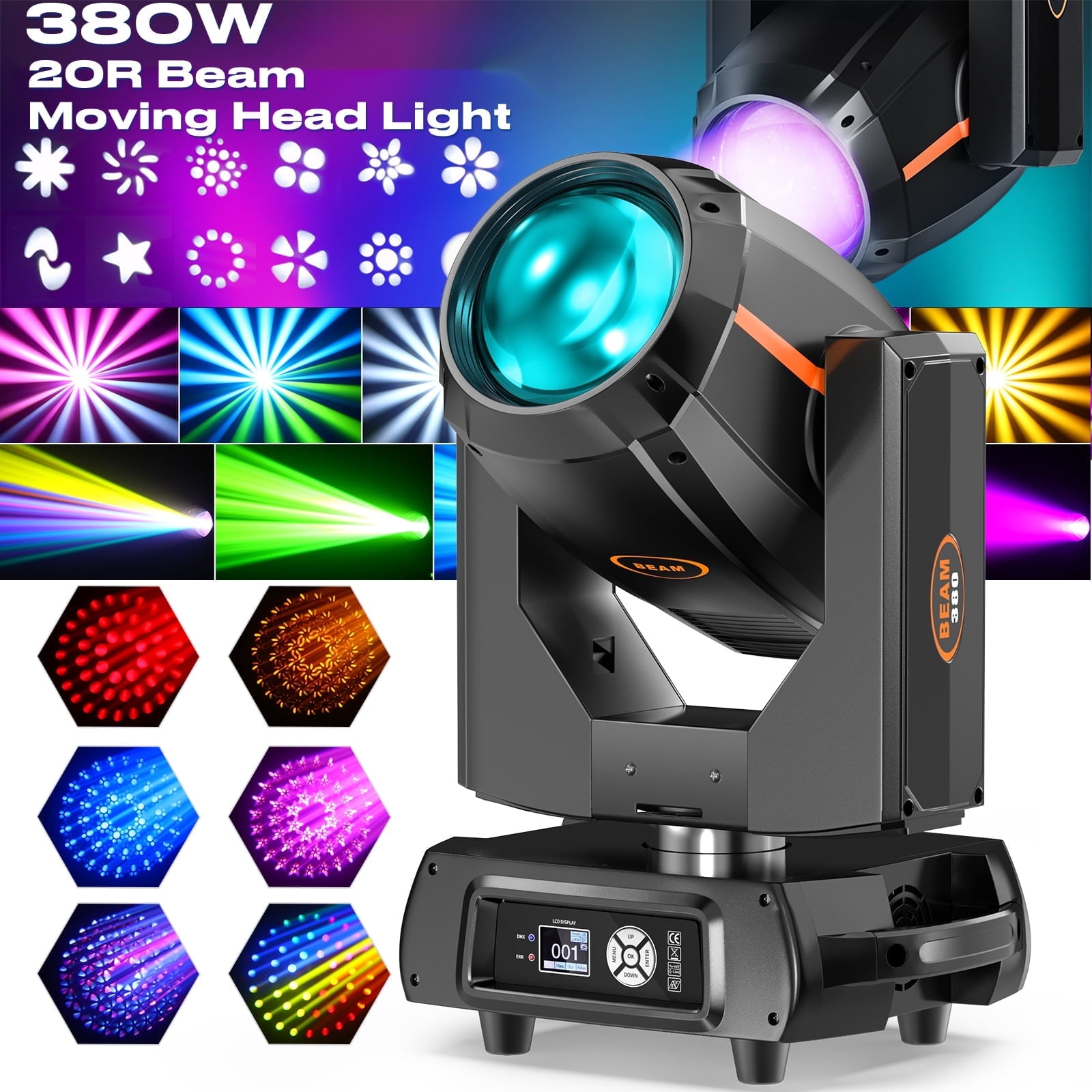 380W 20R Moving Head Stage Lights 14 Gobos 14 Colors Beam Spotlights 2 ...