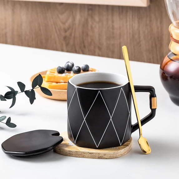 380ml Ceramic Mug with Lid and Spoon,Coffee Mug,Hot Chocolate Mug,Large ...