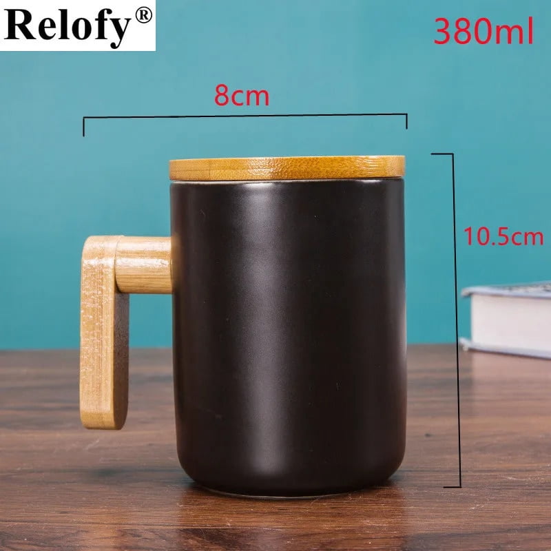 380ml Creative Ceramic Coffee Mugs with Bamboo Handle and Lid Home ...