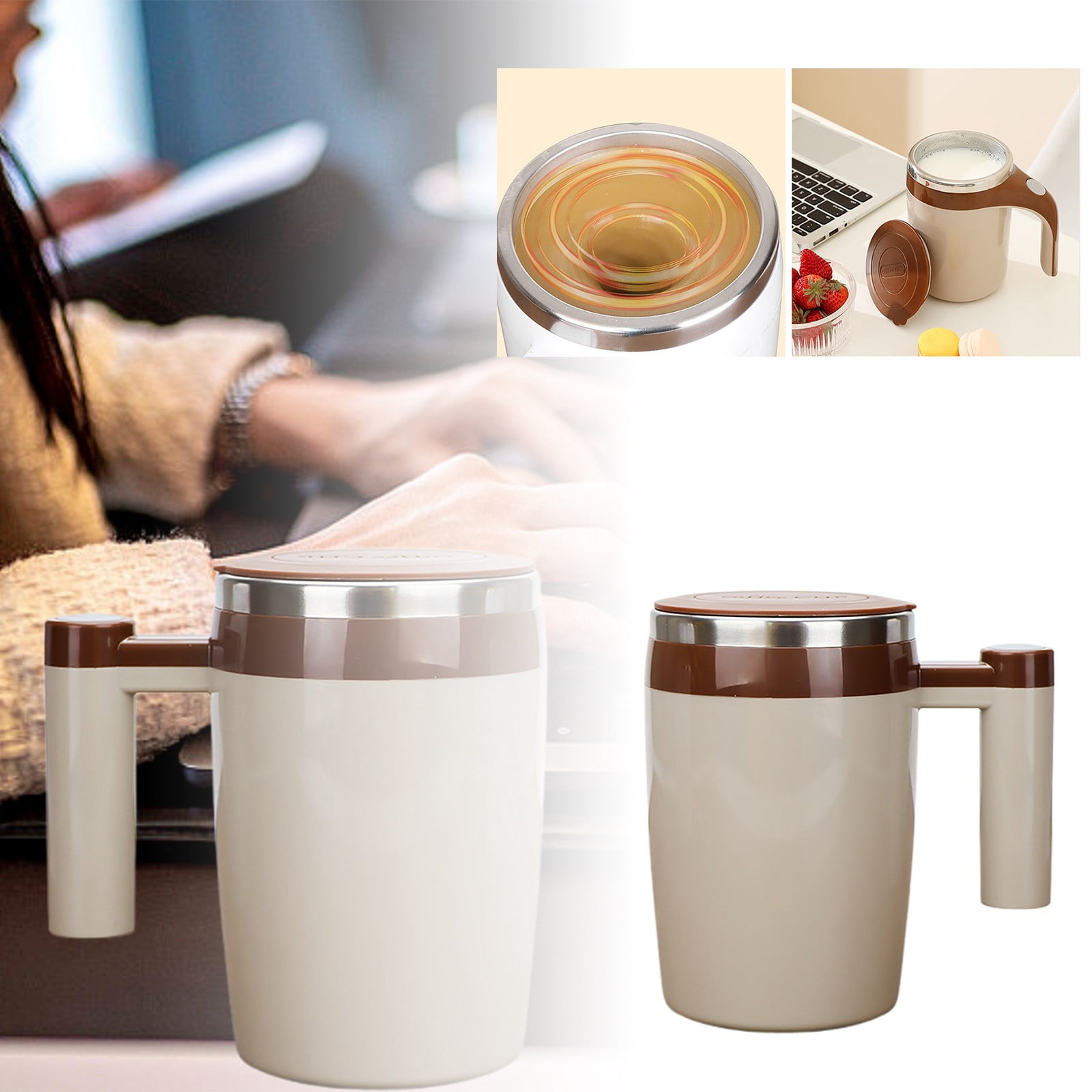 380ml Rechargeable Stainless Steel Automatic Mixing Cup with Cover ...