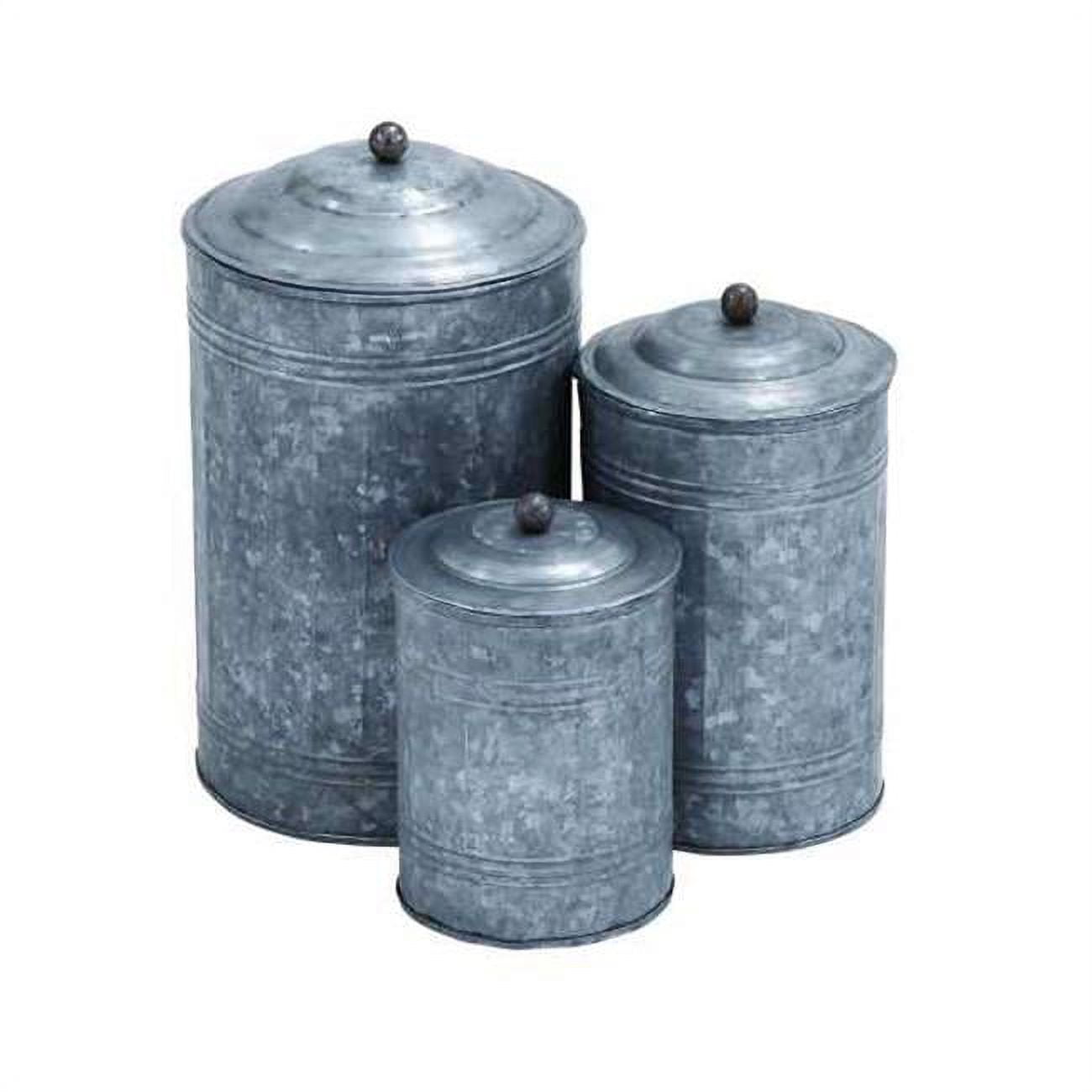38168 Rustic Metal Galvanized Canisters - Set of 3, Grey & Black ...