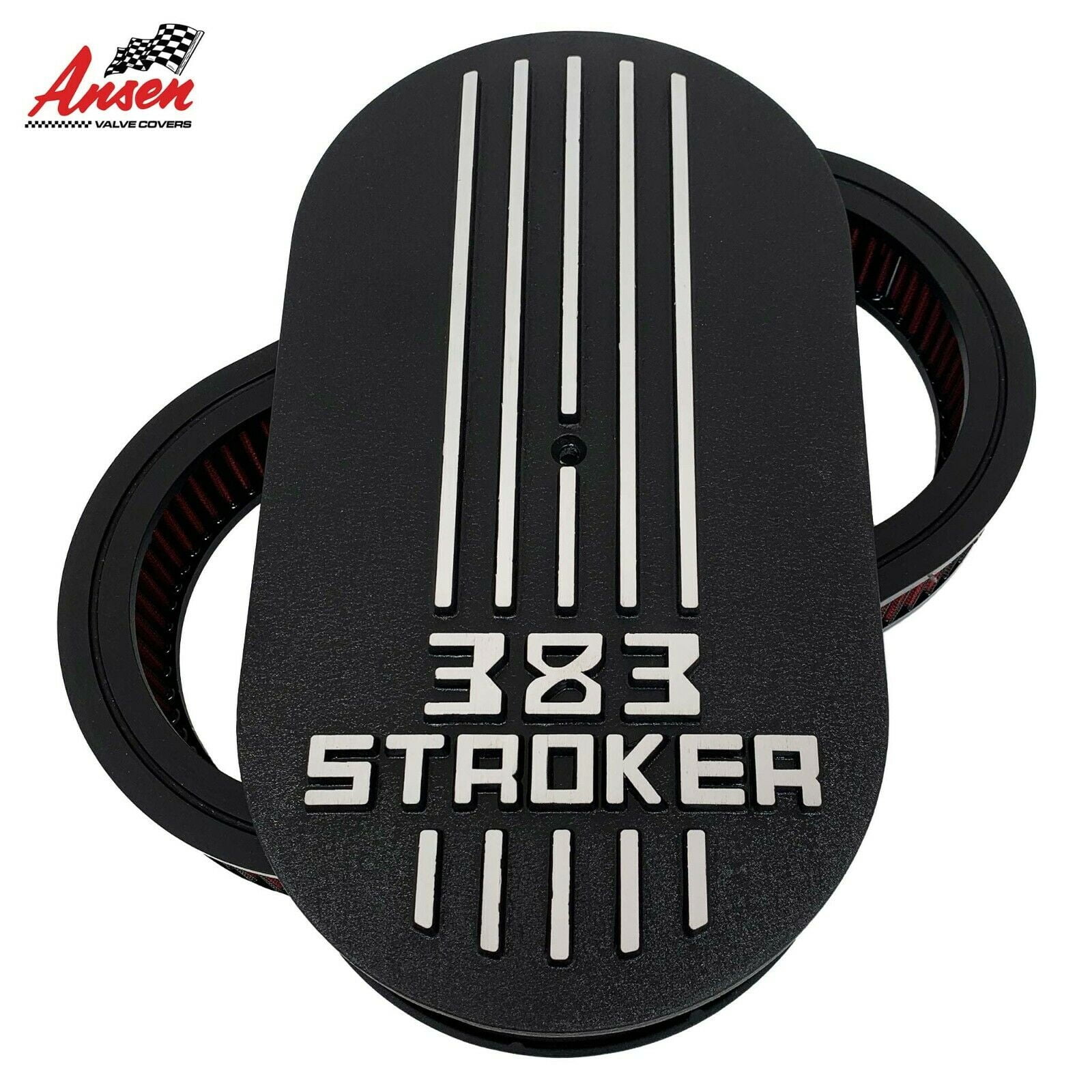 383 STROKER - SBC Die-Cast Raised Logo - 15" Oval Air Cleaner Kit Black ...