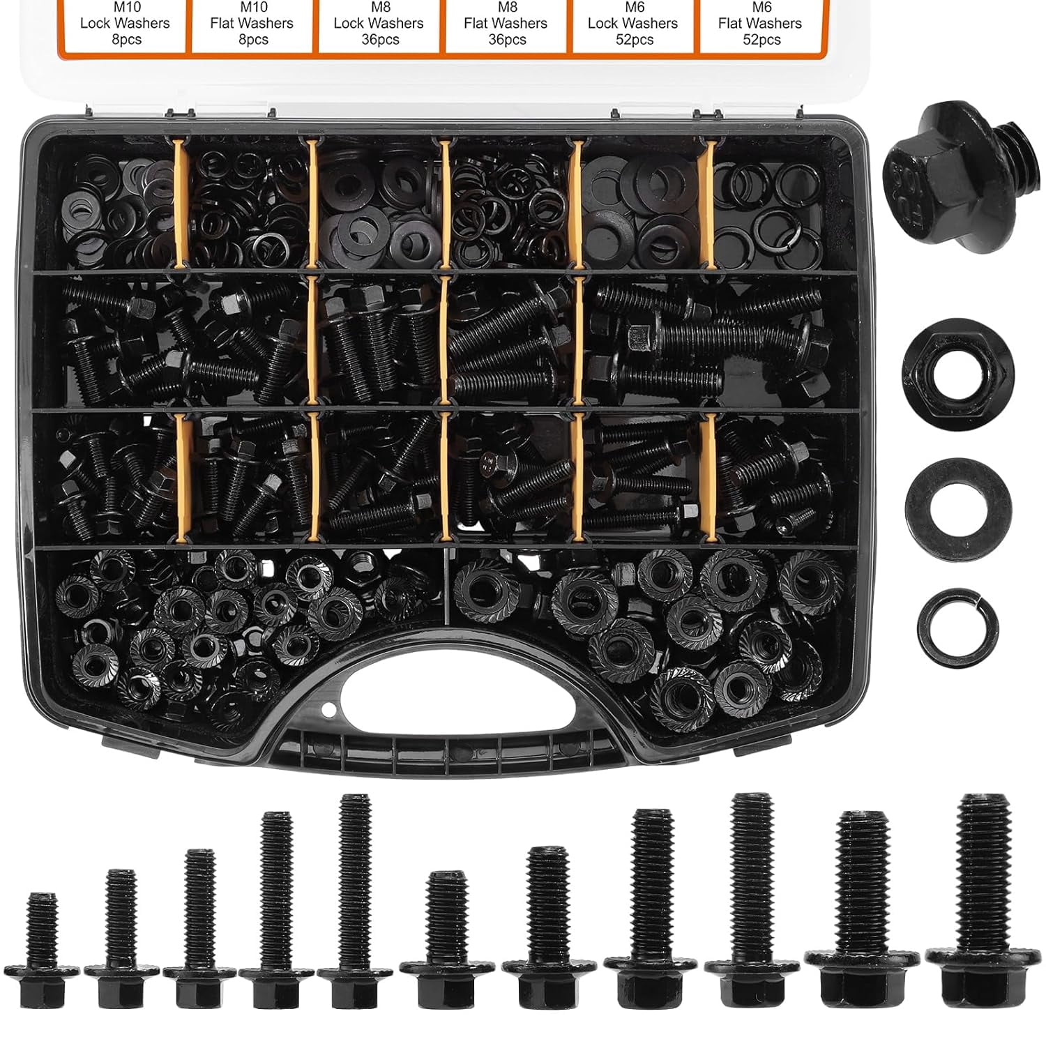 384 Pcs Metric Flange Bolt Assortment Kits, M6x1.0, M8x1.25, M10x1.5 ...