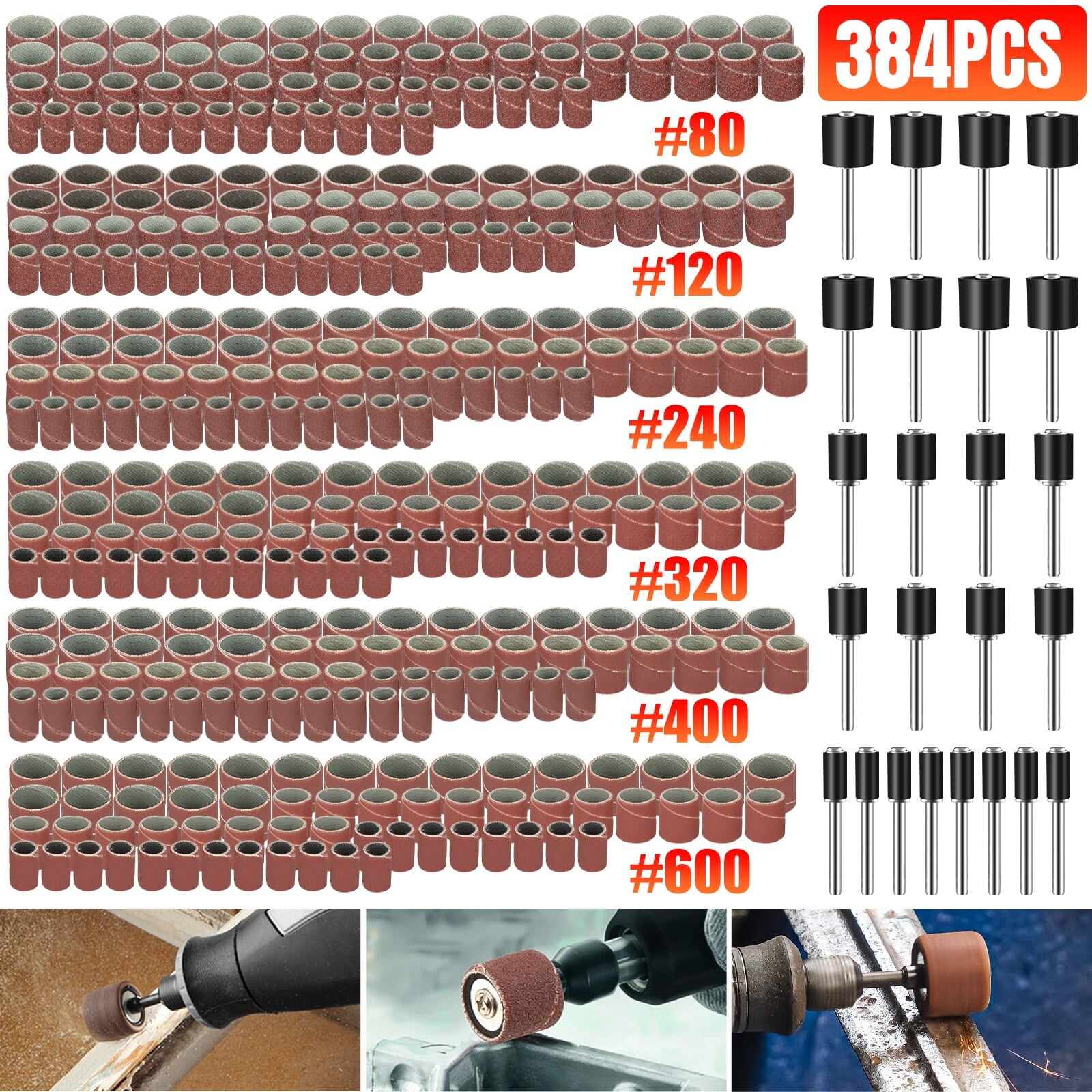 384 Pieces Sanding Drum Kit Sander Sleeves With Mandrels for Dremel ...