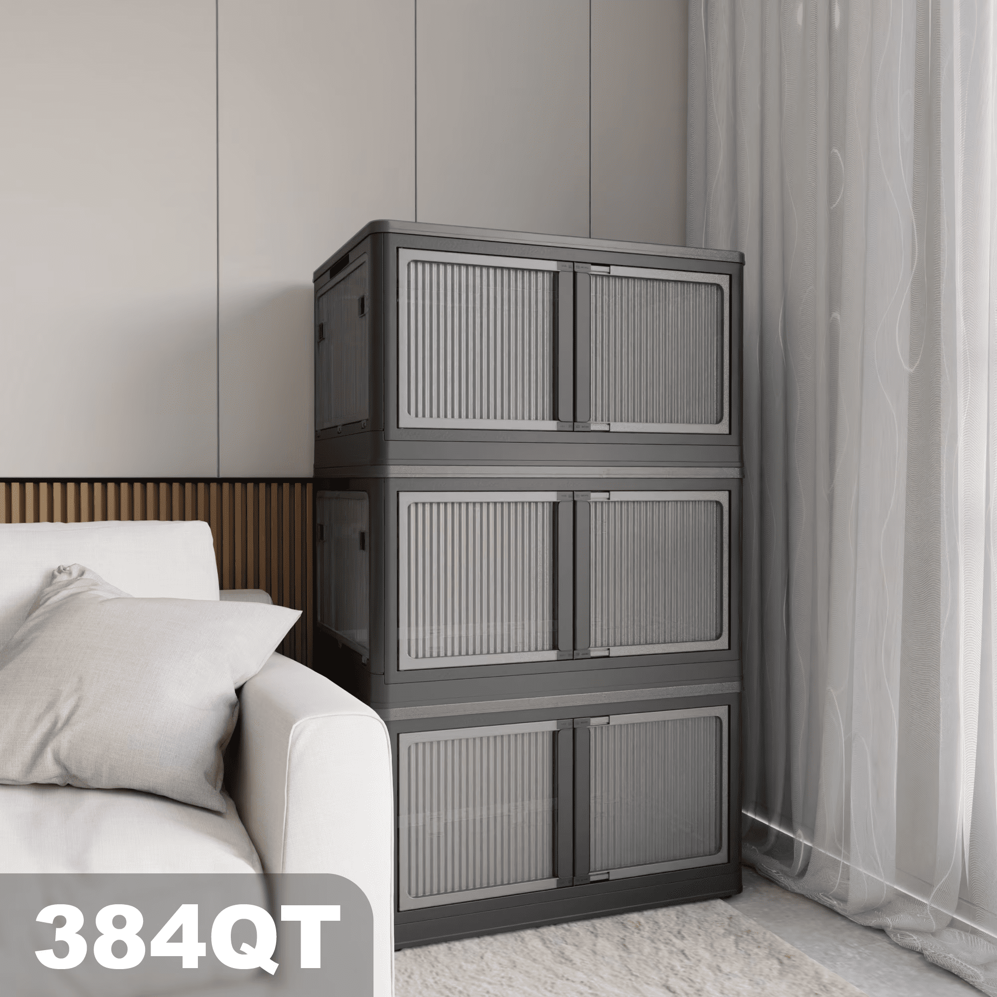 384QT 3-Pack Transparent Stackable Storage Bins with 5 Doors to Open ...