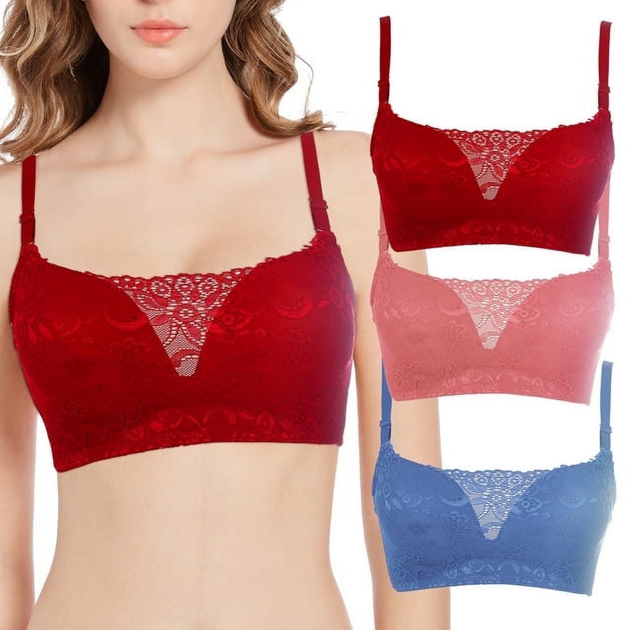 38B Bras for Womenn 3 Pack Lace Bralette for Women Padded Contour Everyday Lace Layering Bras A ...