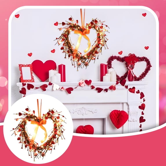 38Cm Realistic Heart-Shaped Floral Wreath, Valentine's Day Ribbon ...
