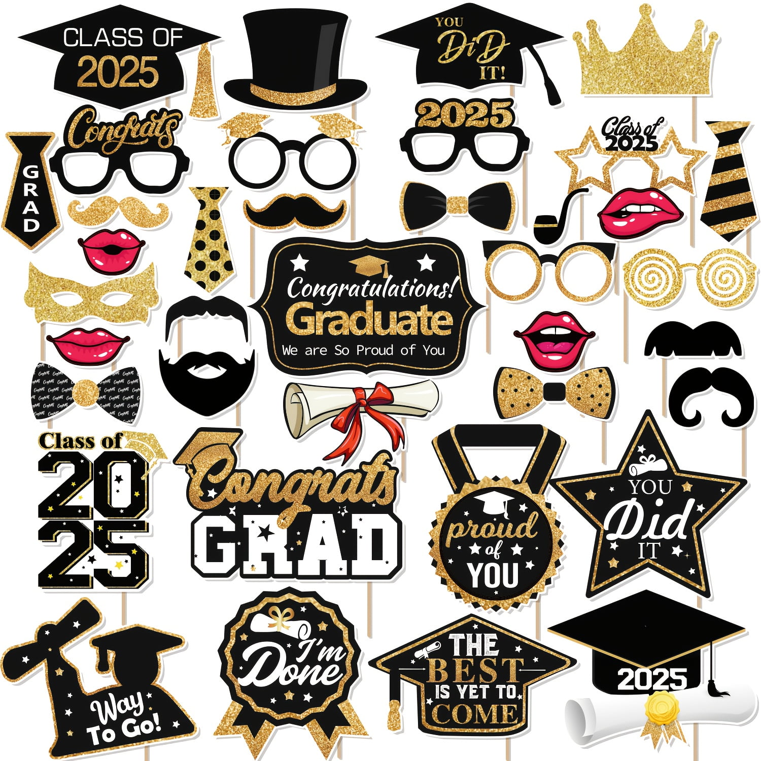 38Cs, Black Golden Graduation Season Decorations, Fun Graduation Party ...