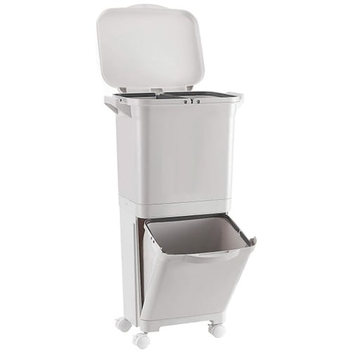 38L Double-Layer Step-Pedal Trash Bin with Rolling Wheels – Multi ...