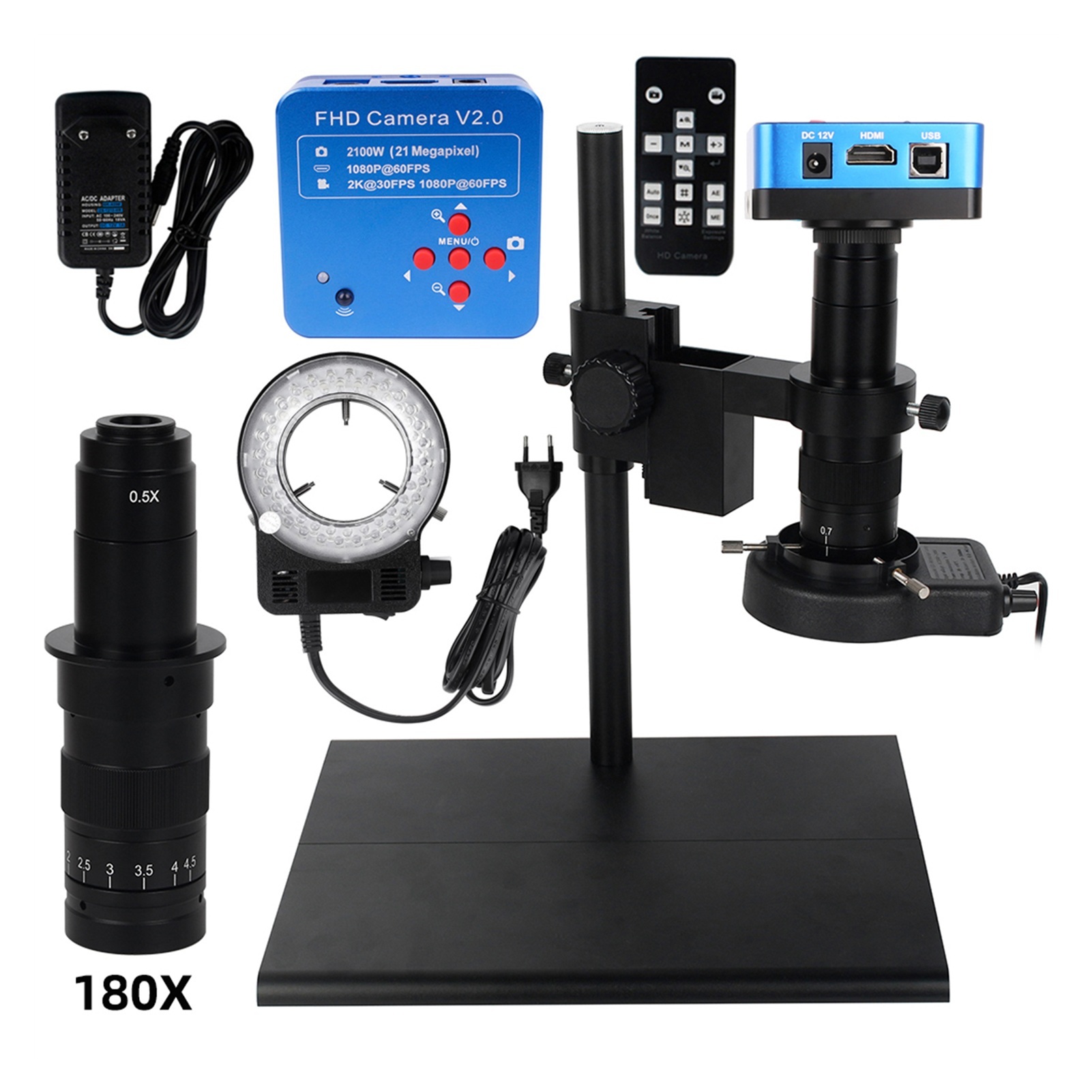 38MP USB HDMI Industrial Video Microscope Camera Set 2K 180X C-Mount ...