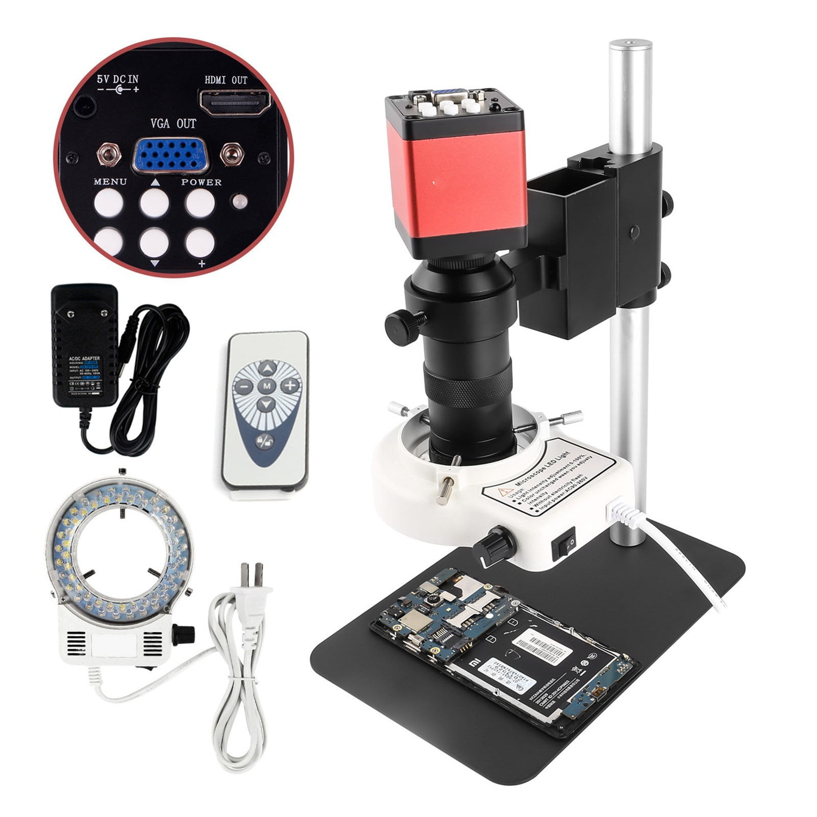 38MP USB HDMI Industrial Video Microscope Camera Set 2K 180X C-Mount ...