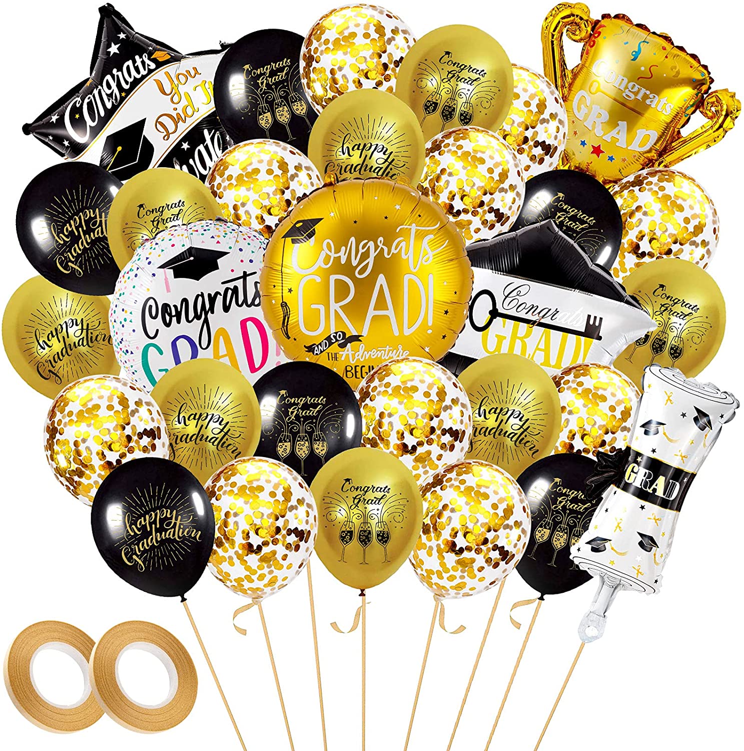 38PCS 2025 Graduation Balloons, Black Confetti Gold Balloons, Class of ...