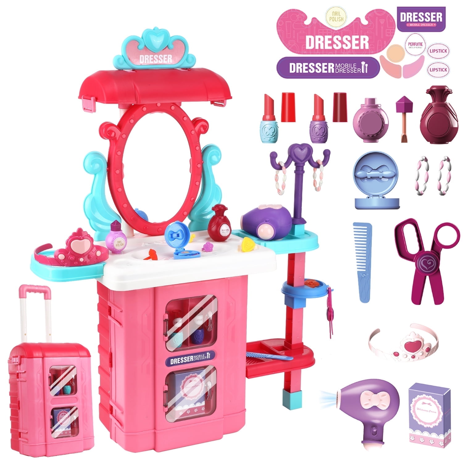 38PCS Toddler Makeup Vanity Set, Anpro 29Inch Princess Girls Vanity ...