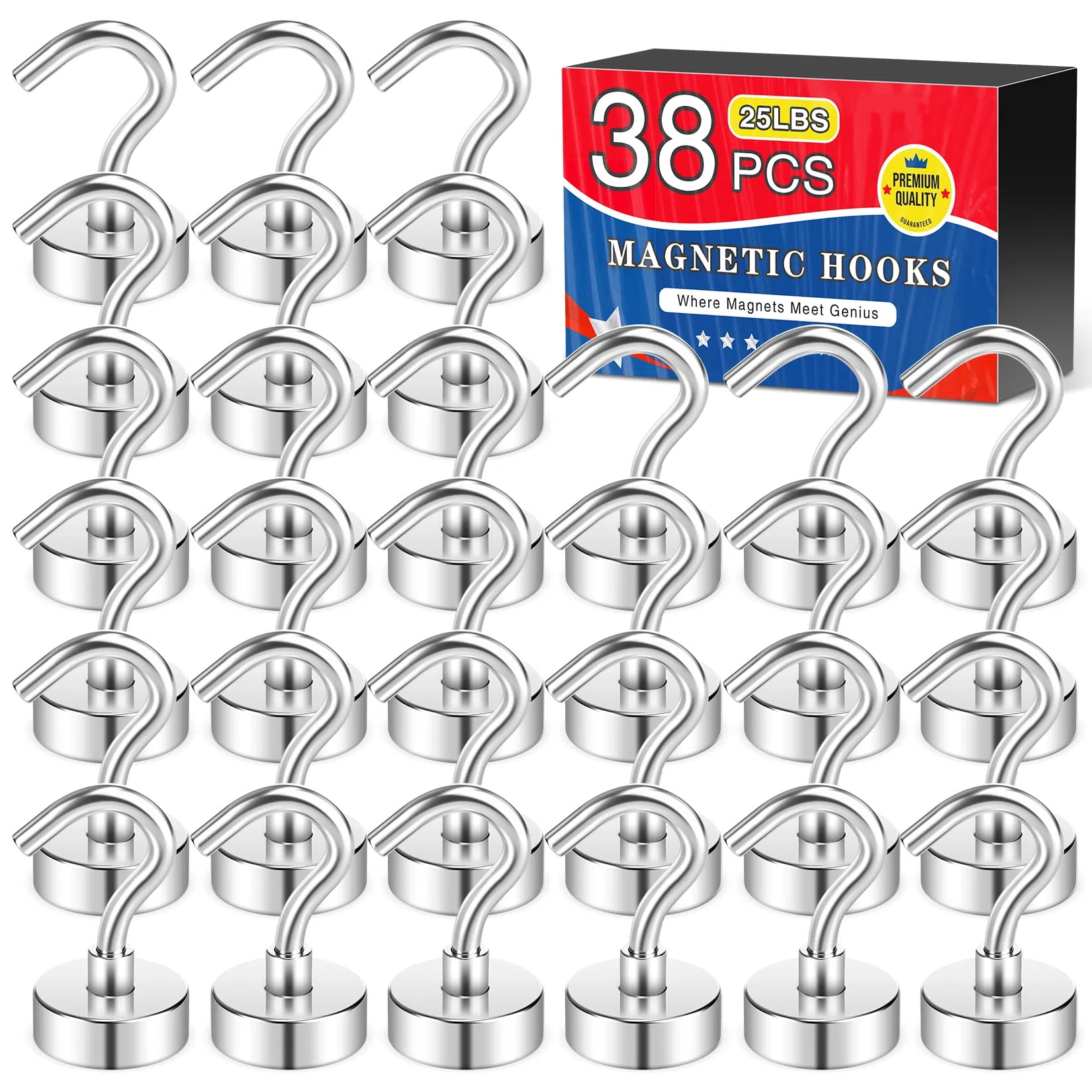 FINDMAG 38-Pack Heavy Duty Magnetic Hooks, 25 lbs Neodymium Magnets ...