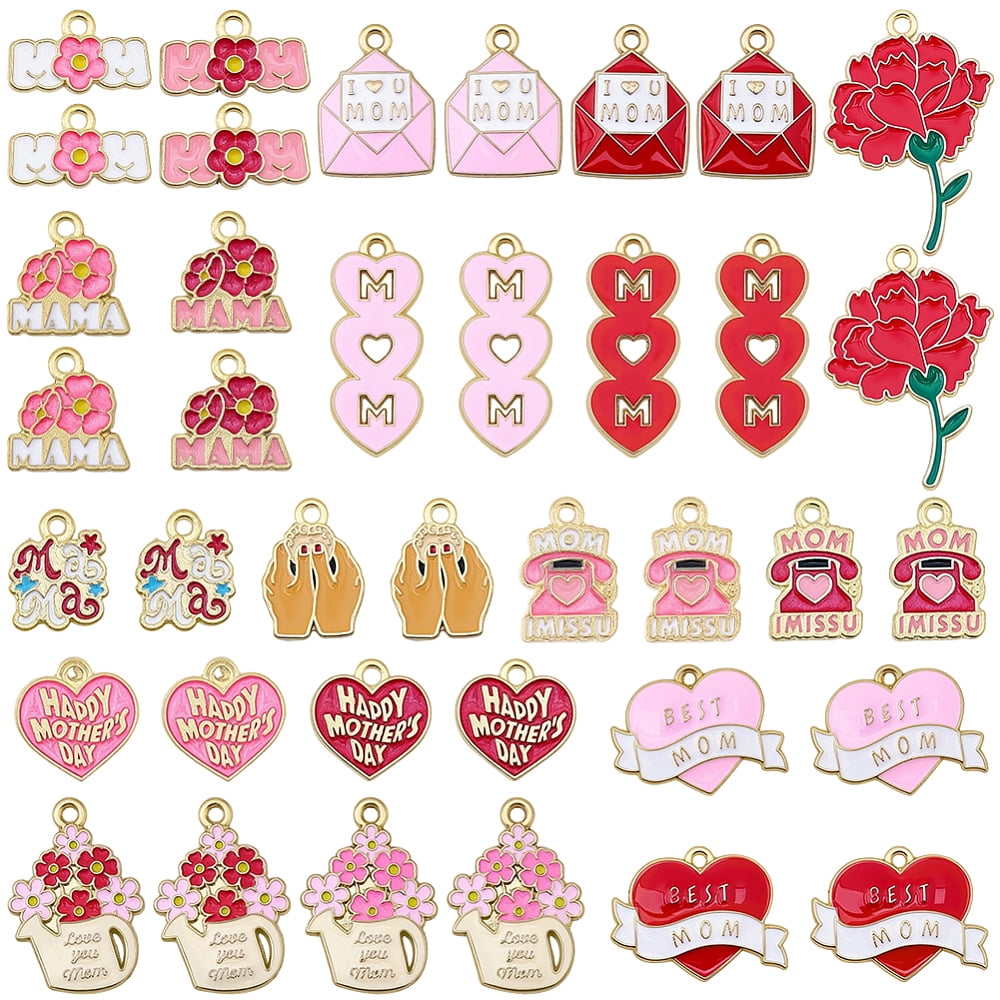 38Pcs 19 Styles Mother's Day Zinc Alloy Enamel Pendants Golden Mixed ...