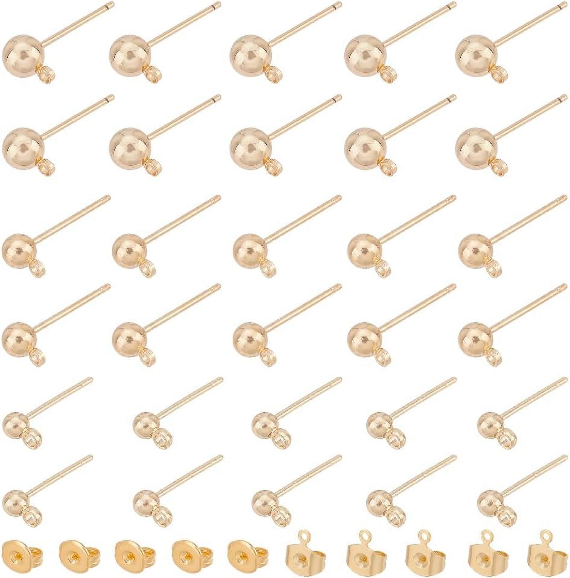 38Pcs 3 Size Brass Ball Stud Earring Post with Horizontal Loops with ...