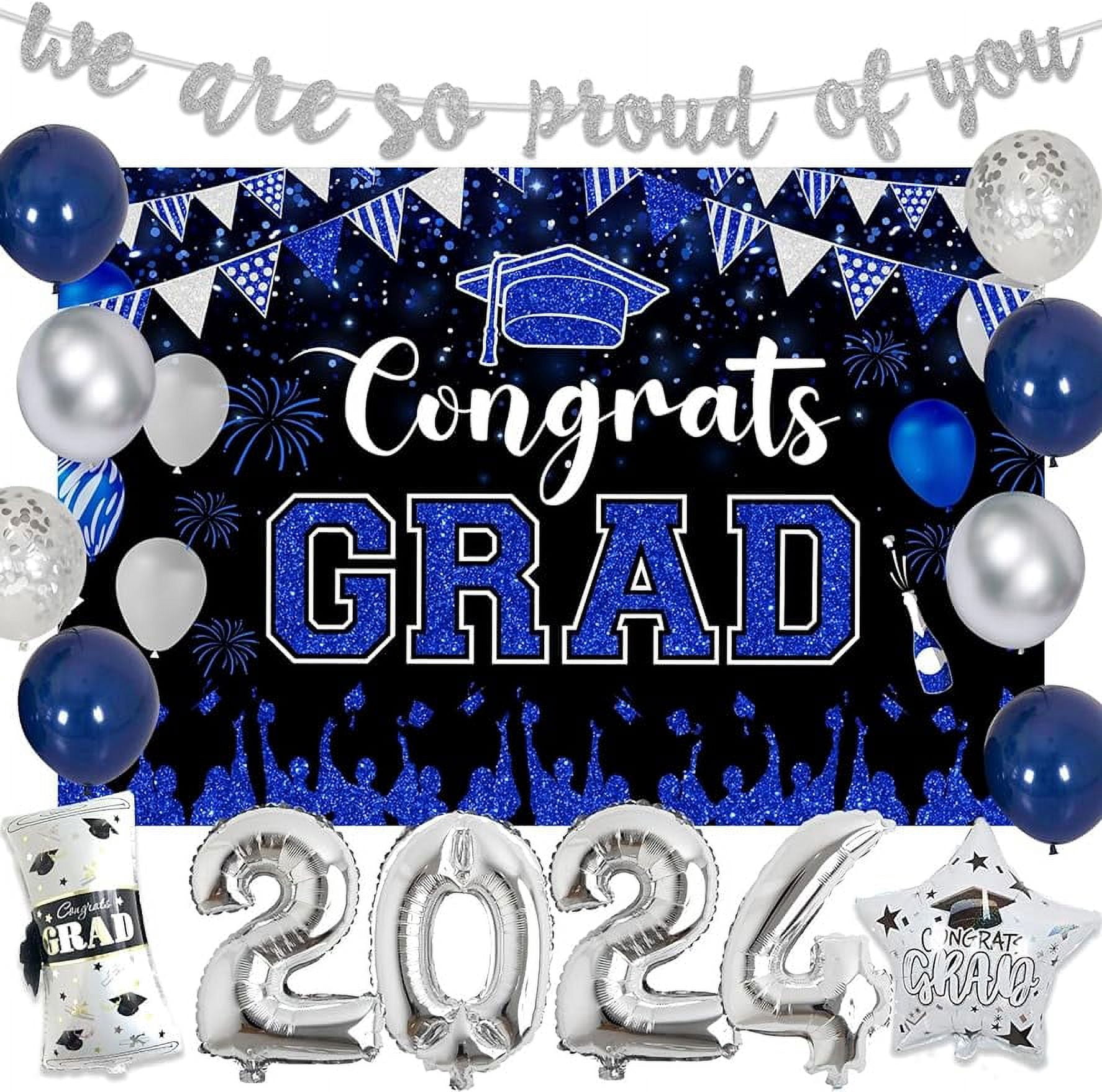 38Pcs Navy Blue Silvery Congrats Grad Decorations 2024 - Congrats Grad ...