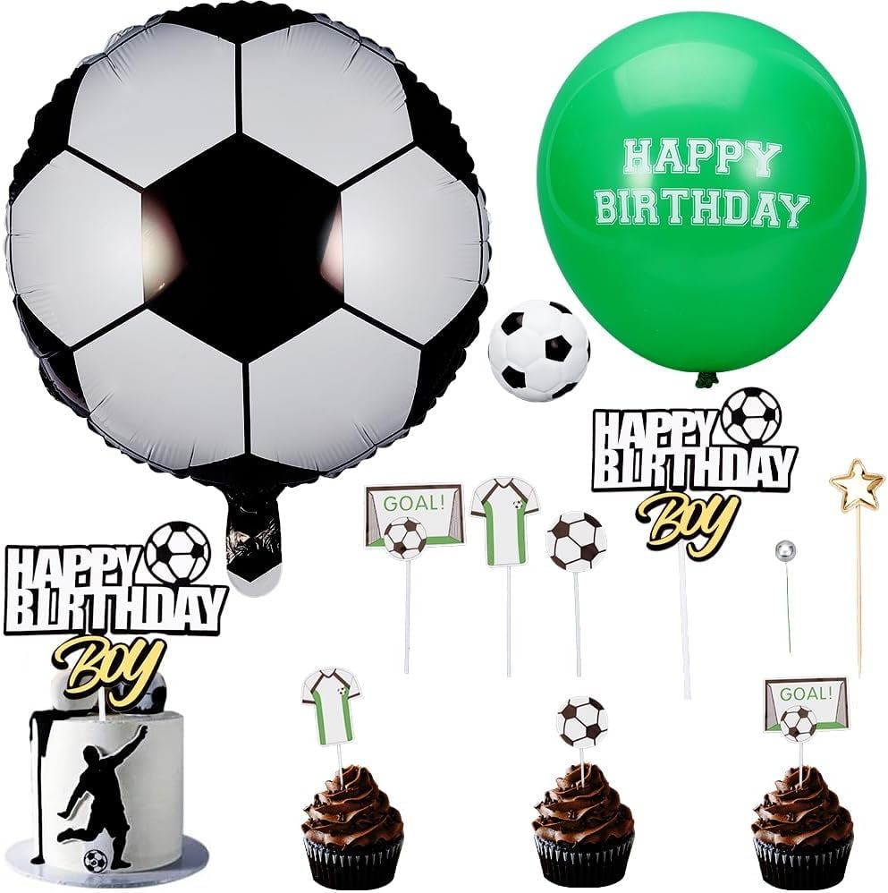 38Pcs Soccer Paper Cake Toppers Plastic Football Cake Toppers Soccer ...