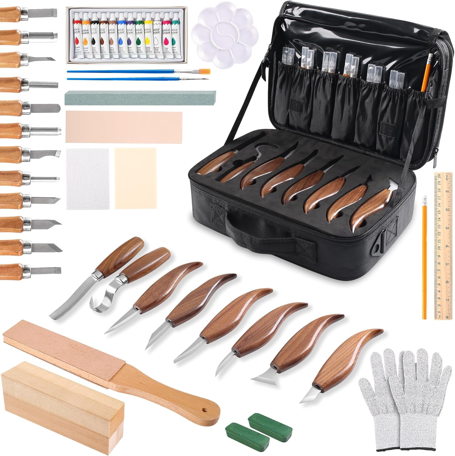 38Pcs Wood Carving Kit for Beginners - Whittling Knife Set with ...