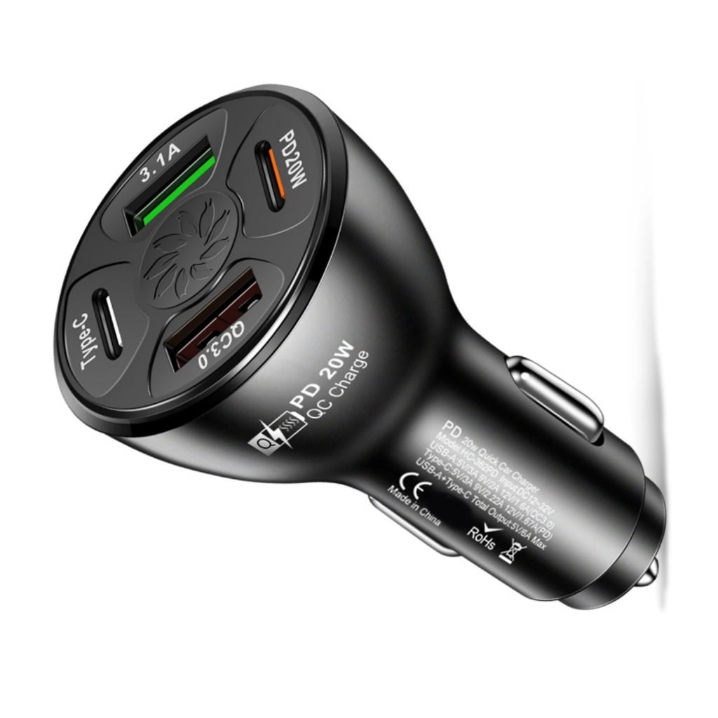 38W USB C Car Charging Adapter 4 Port Fast Charging Car Charging Adapter Car USB Charging ...