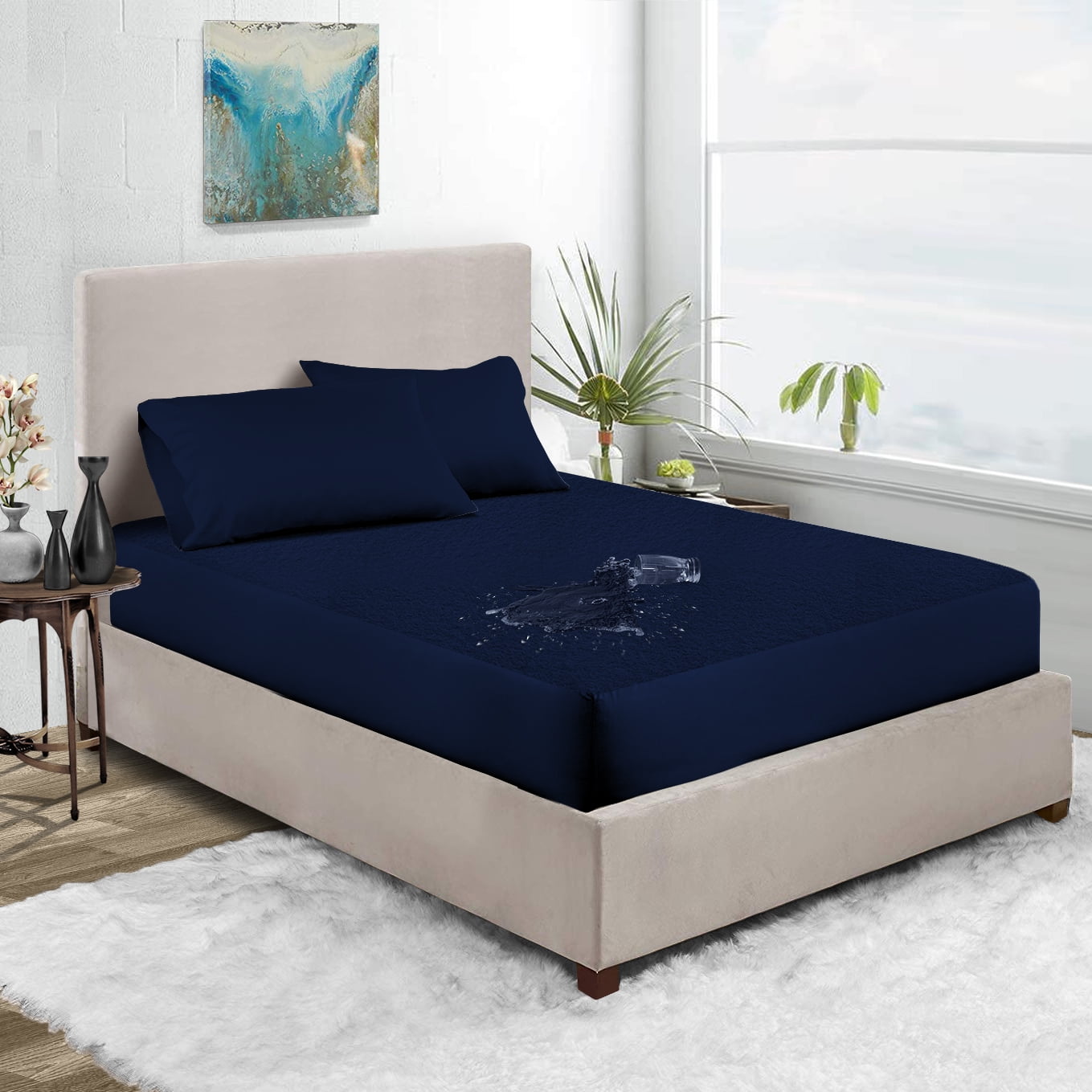 38X80 Truck Sleeper Waterproof Mattress Protector Soft Breathable Terry Cotton RV Bunk and Truck Sleeper Fitted Style Navy Blue Fits up 8 Deep