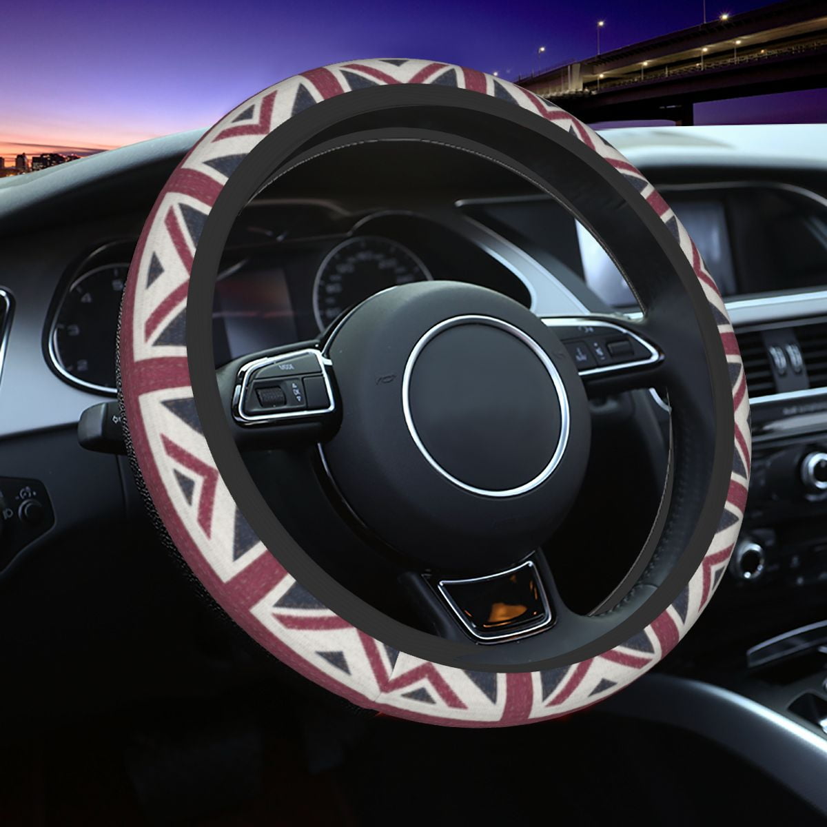 38cm Denim UK Flag Auto Car Steering Wheel Cover Union Jack Jeans ...