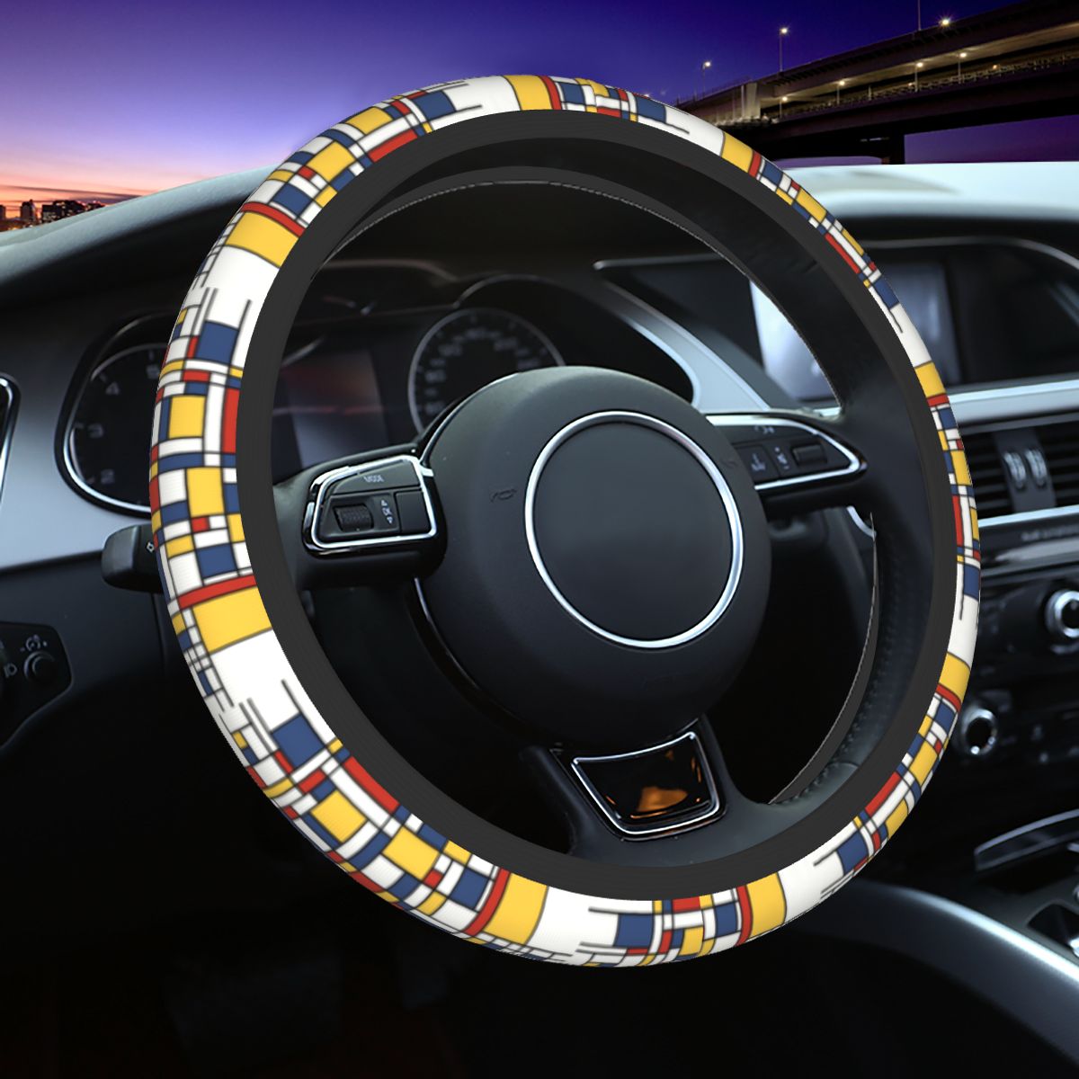 38cm Piet Mondrian Minimalist De Stijl Steering Wheel Cover Modern Art ...