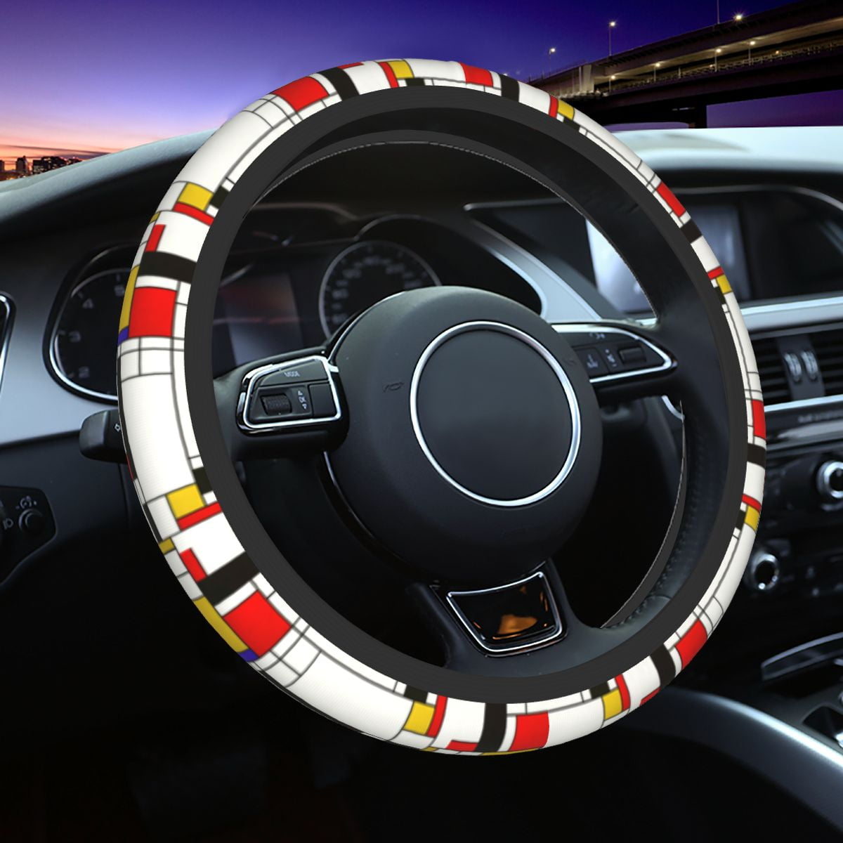 38cm Piet Mondrian Minimalist De Stijl Steering Wheel Cover Modern Art ...