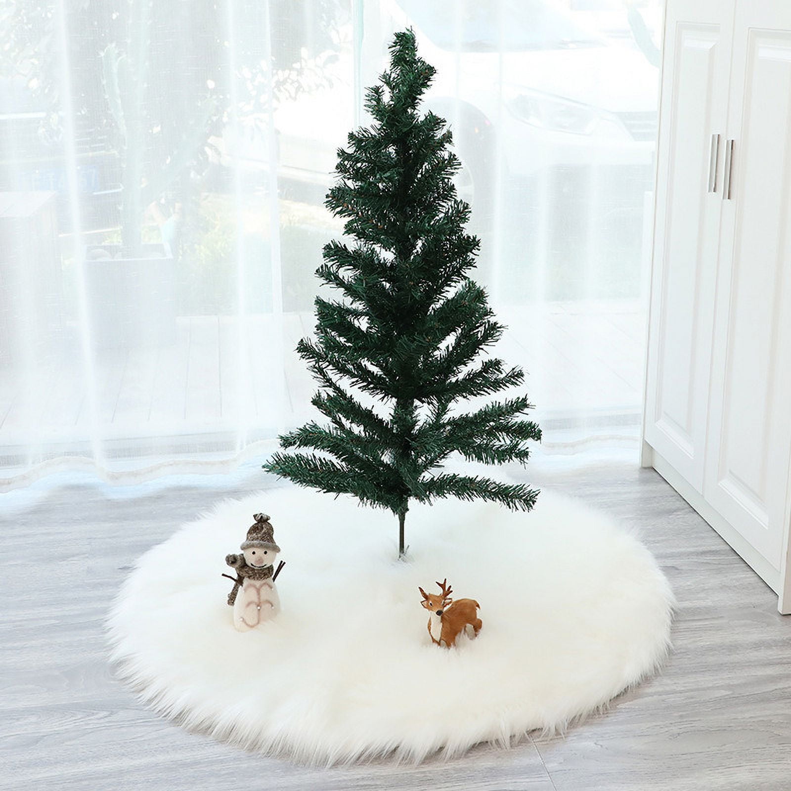 38cm Snowy White Christmas Tree Skirt Plush Faux Fur Xmas Trees Carpet ...
