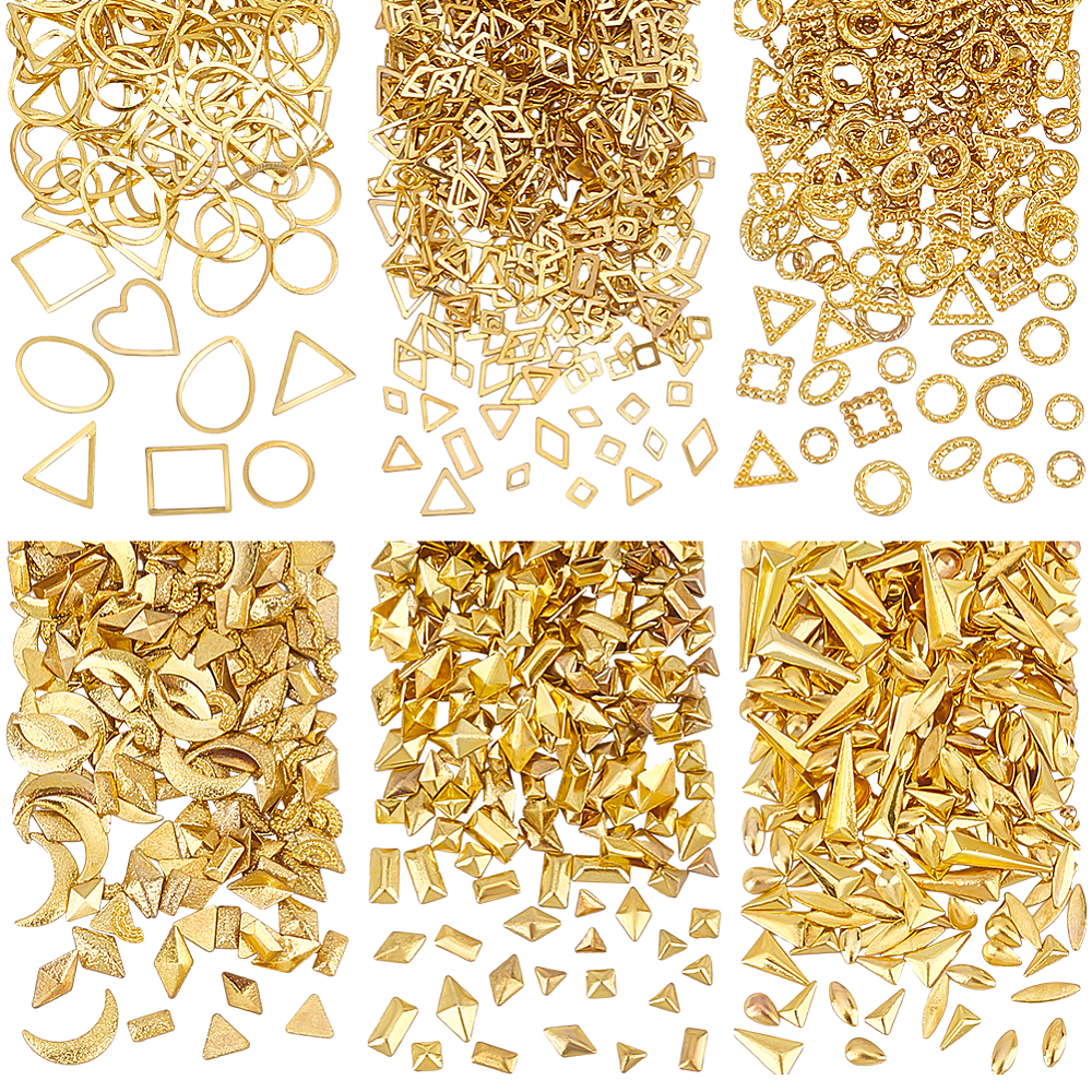 38g 6 Bags Geometric Themed Resin Fillers 36-Style Gold Nail Studs ...