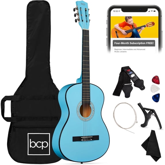 38in Beginner Acoustic Guitar Starter Kit w/Gig Bag, 6 Picks, Nylon ...