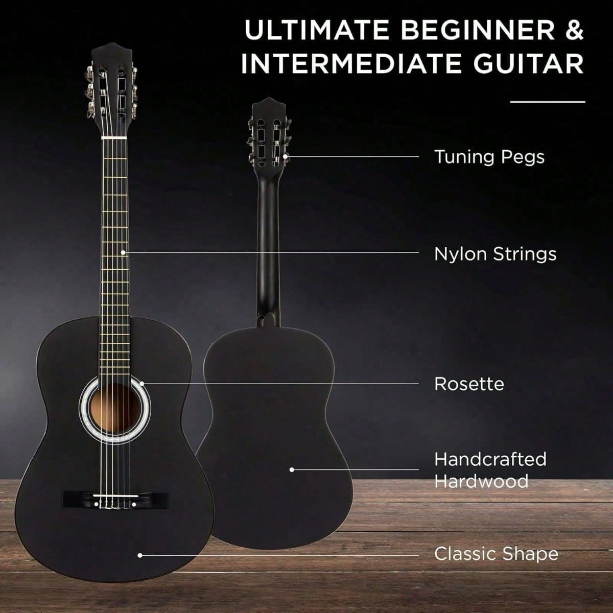38in Beginner All Wood Acoustic Guitar Starter Kit w/Gig Bag, 6 ...