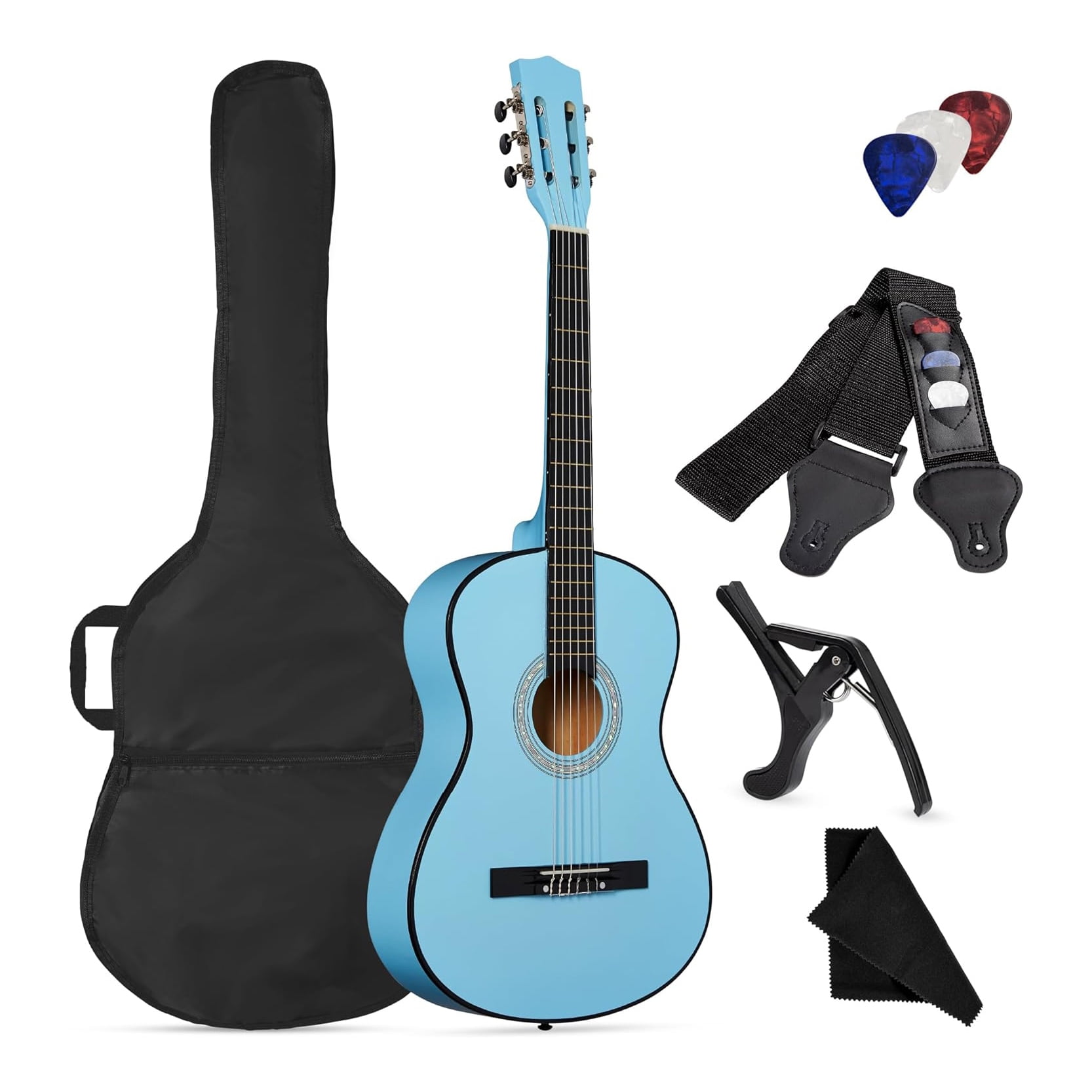 38in Beginner All Wood Acoustic Guitar Starter Kit, Acoustic Guitar ...