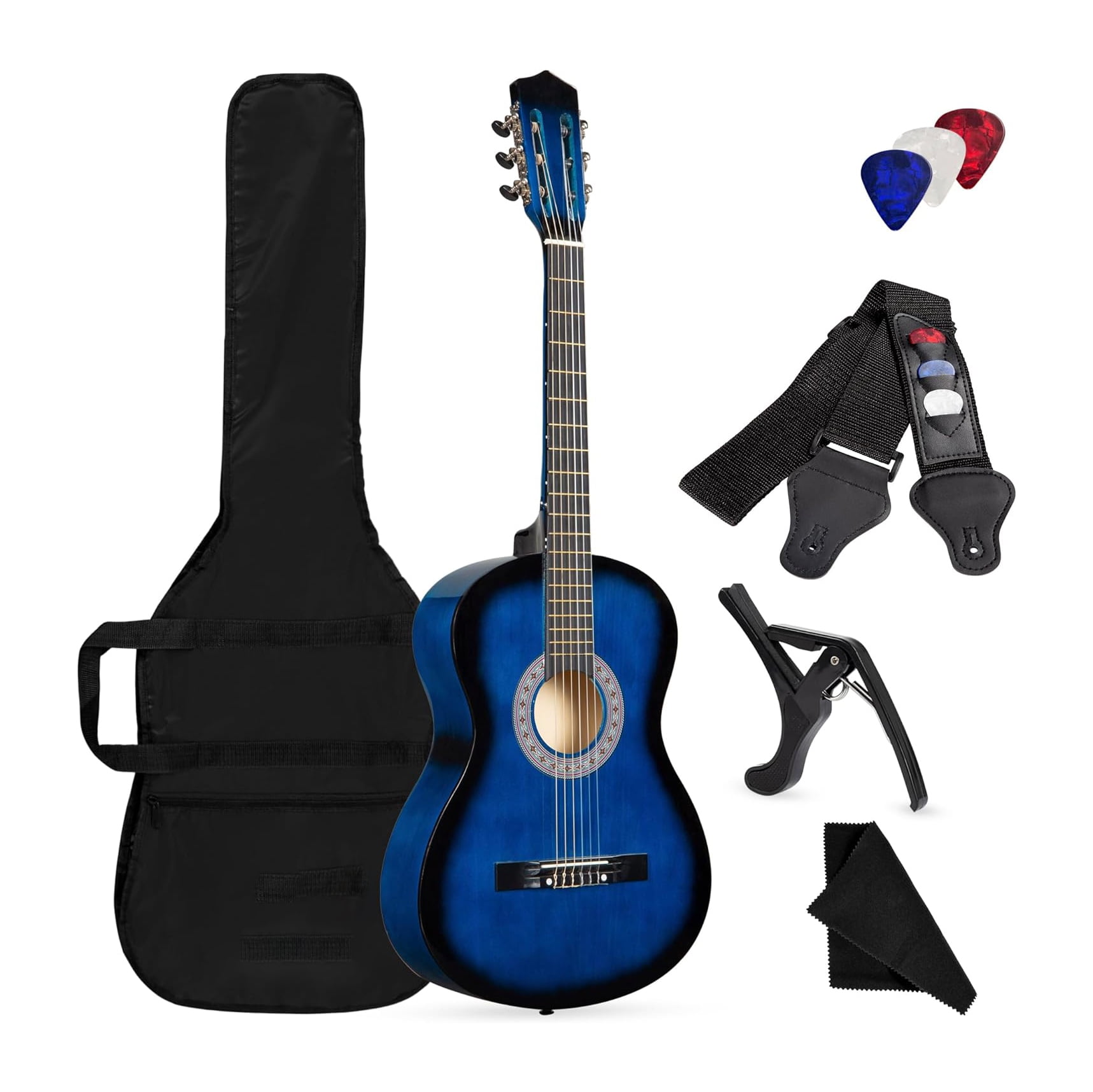 38in Beginner All Wood Acoustic Guitar Starter Kit with Gig Bag, 6 ...