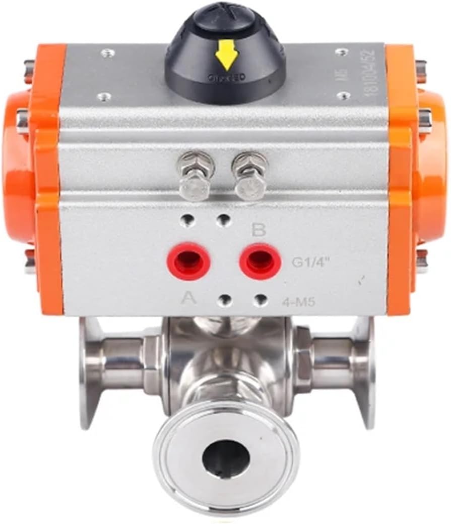 38mm 3 Way Pneumatic Ball Valve Tri Clamp Ferrule Type Double Acting ...