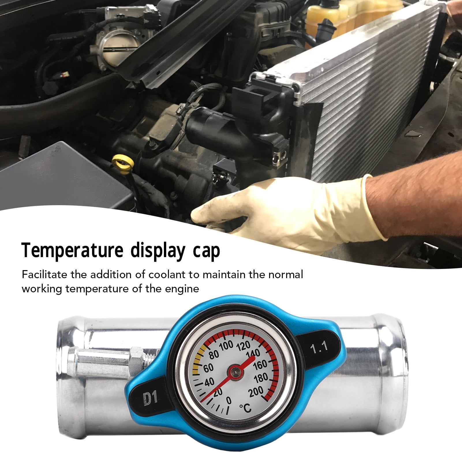 38mm Polished Aluminum Radiator Inline Filler Neck W/ Temperature Gauge ...