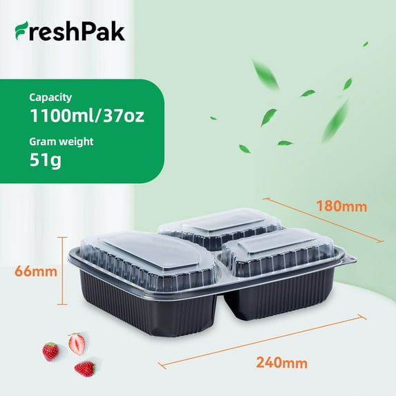38oz 40-Pack Reusable Food Containers with 3 Compartments, Leakproof ...