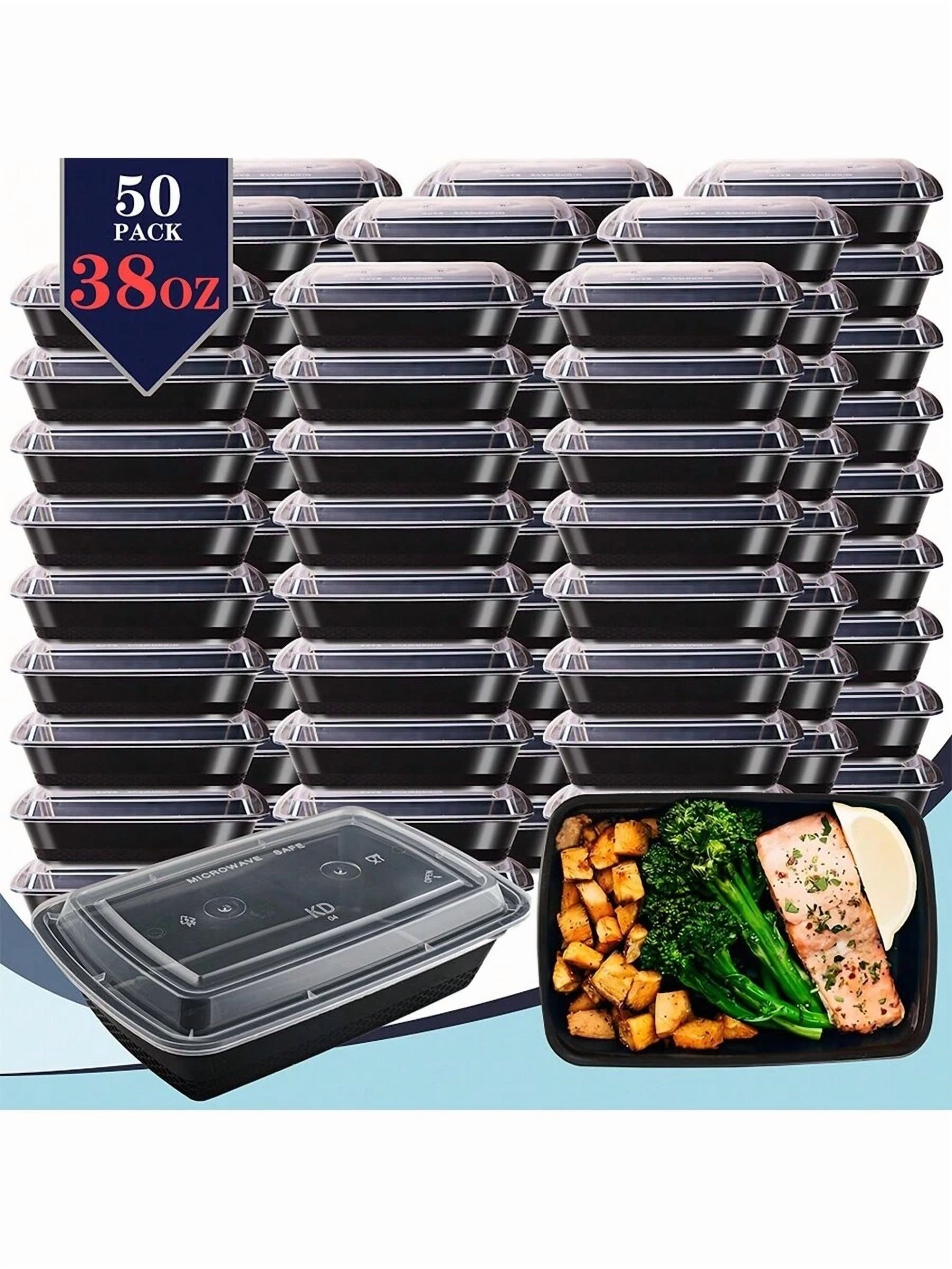 38oz 50-Pack Black Rectangular Meal Prep Containers - Lidded, Leak ...