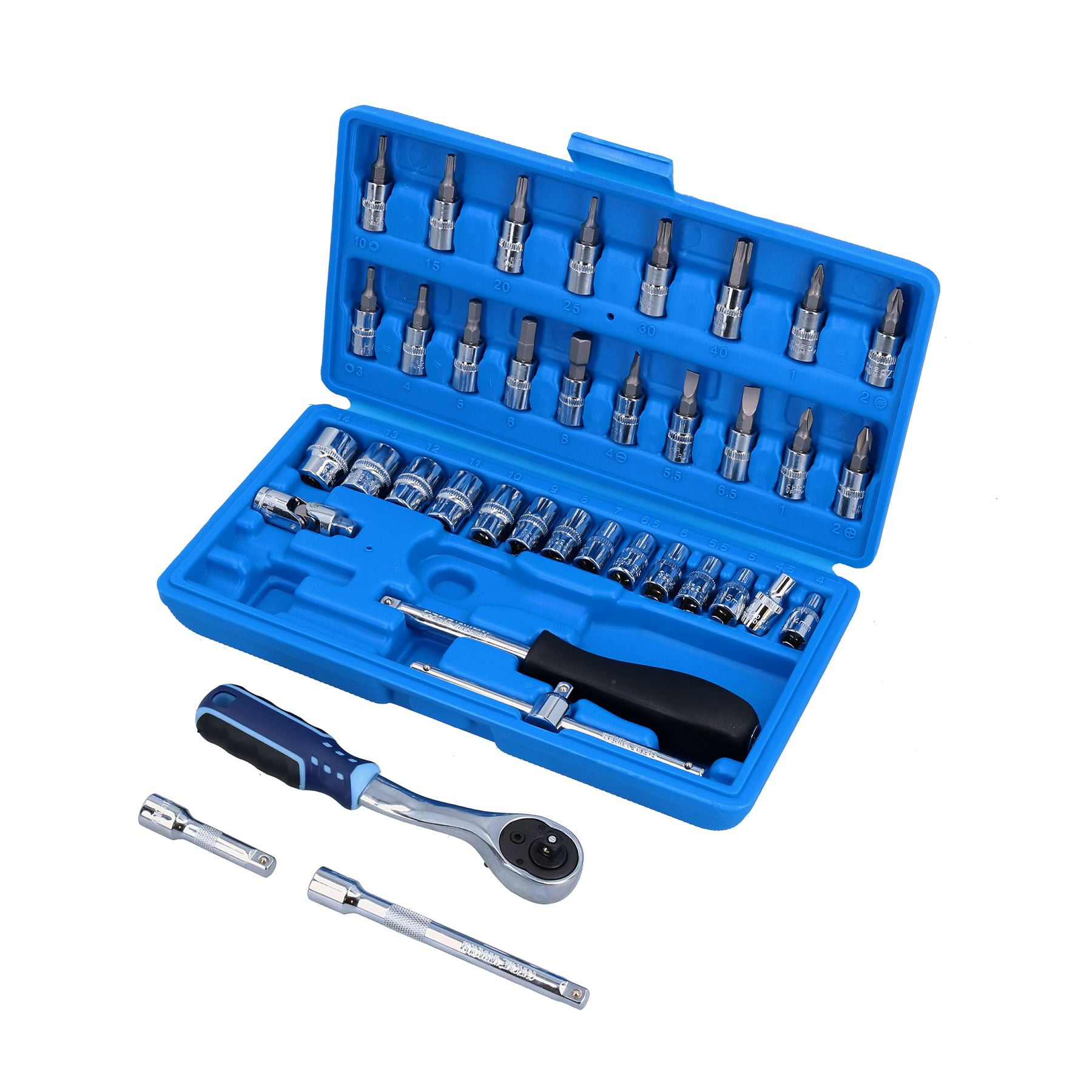 38pc 1/4" Drive Metric Socket Accessory Bit Ratchet Extension 4mm ...