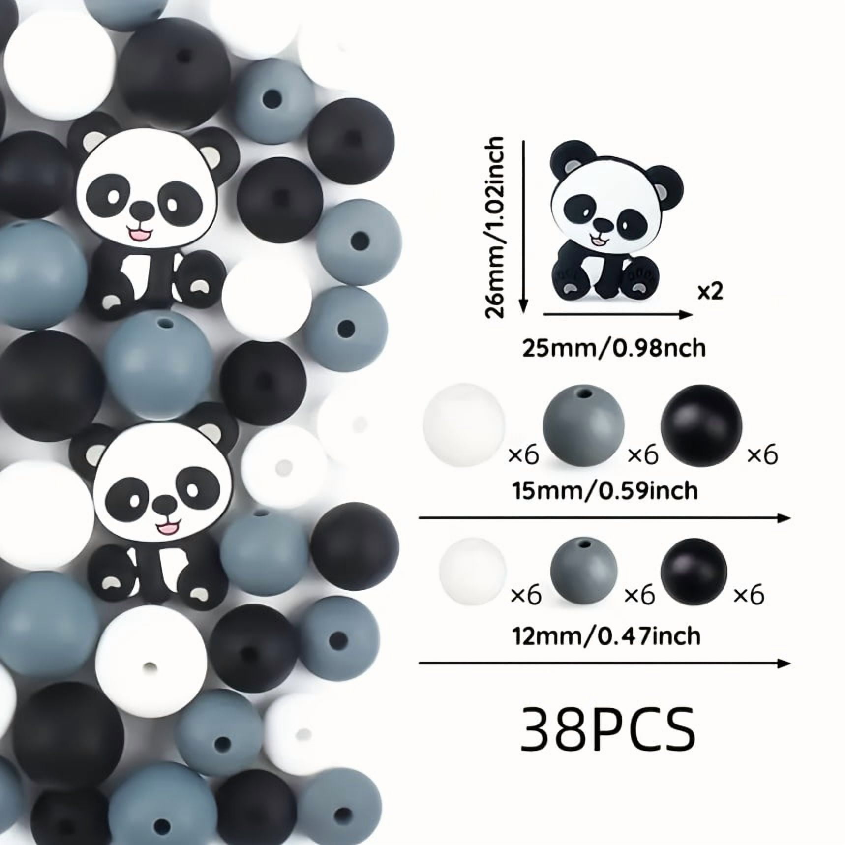 38pcs Panda-Themed Silicone Beads, 12/15mm Solid Colorful Round Loose ...