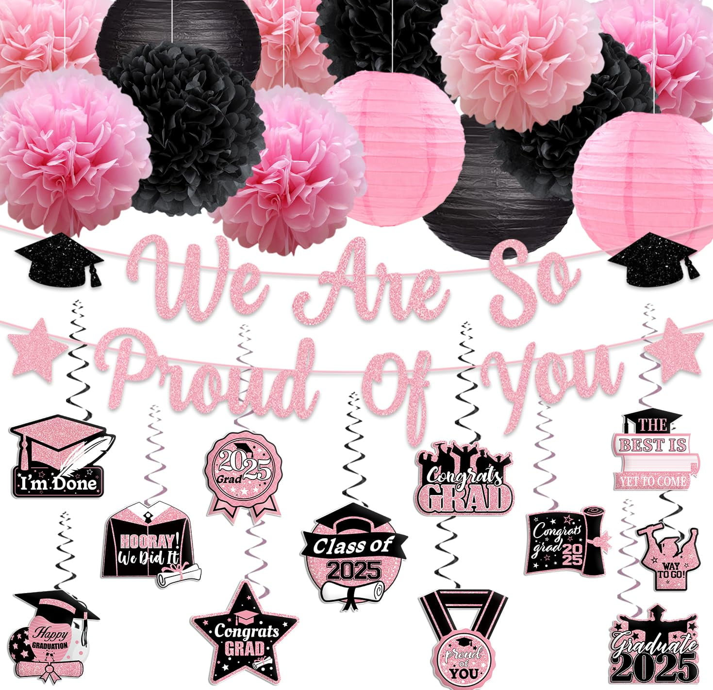 38pcs Pink Graduation Decorations DHF10 Class of 2025 Include DIY We ...