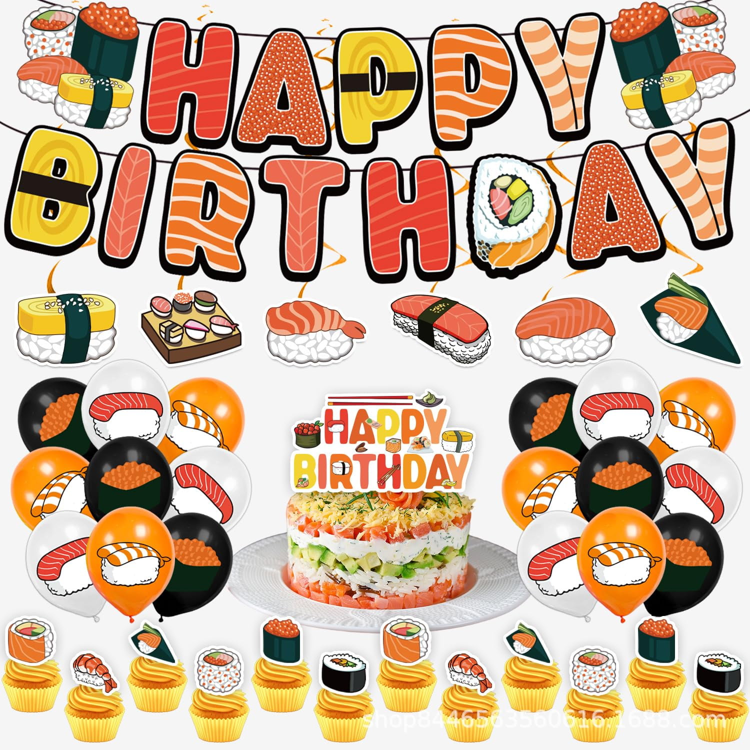 38pcs Sushi Birthday Party KEF16 Decoration Japanese Birthday Party ...